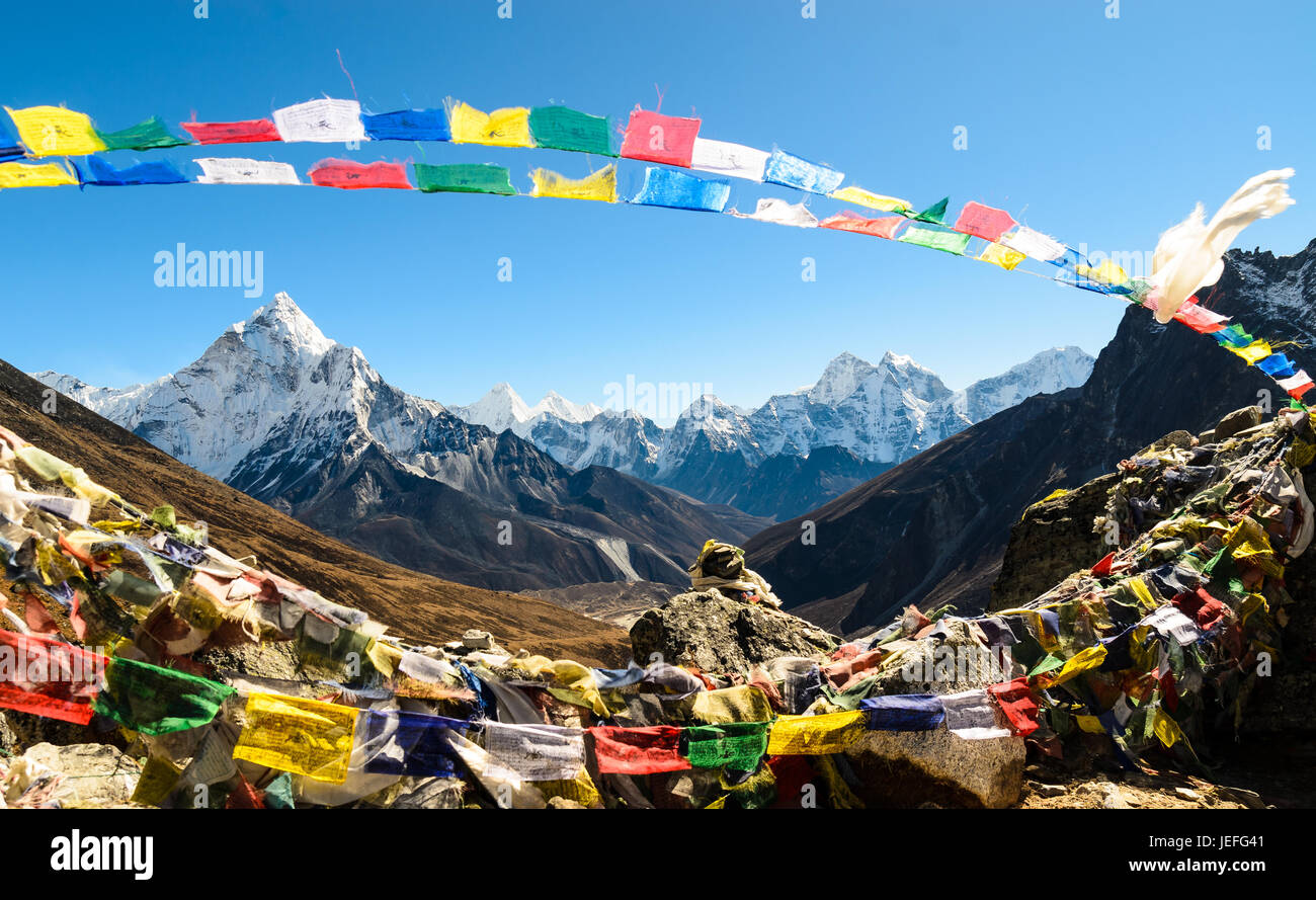 Ama Dablam and praying flags - Himalaya, Nepal Stock Photo - Alamy