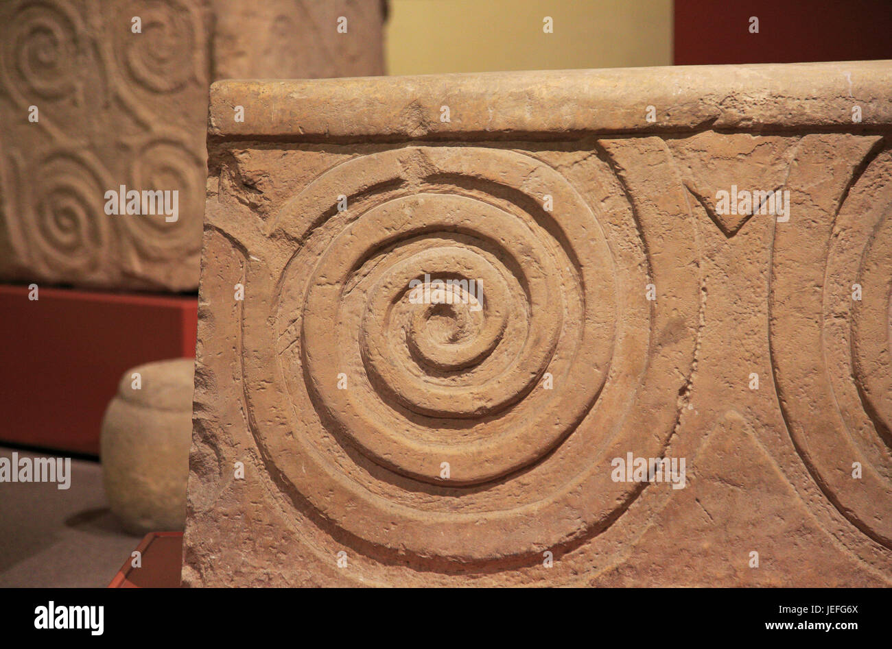 Carved stone neolithic spiral design, National Museum of Archaeology ...