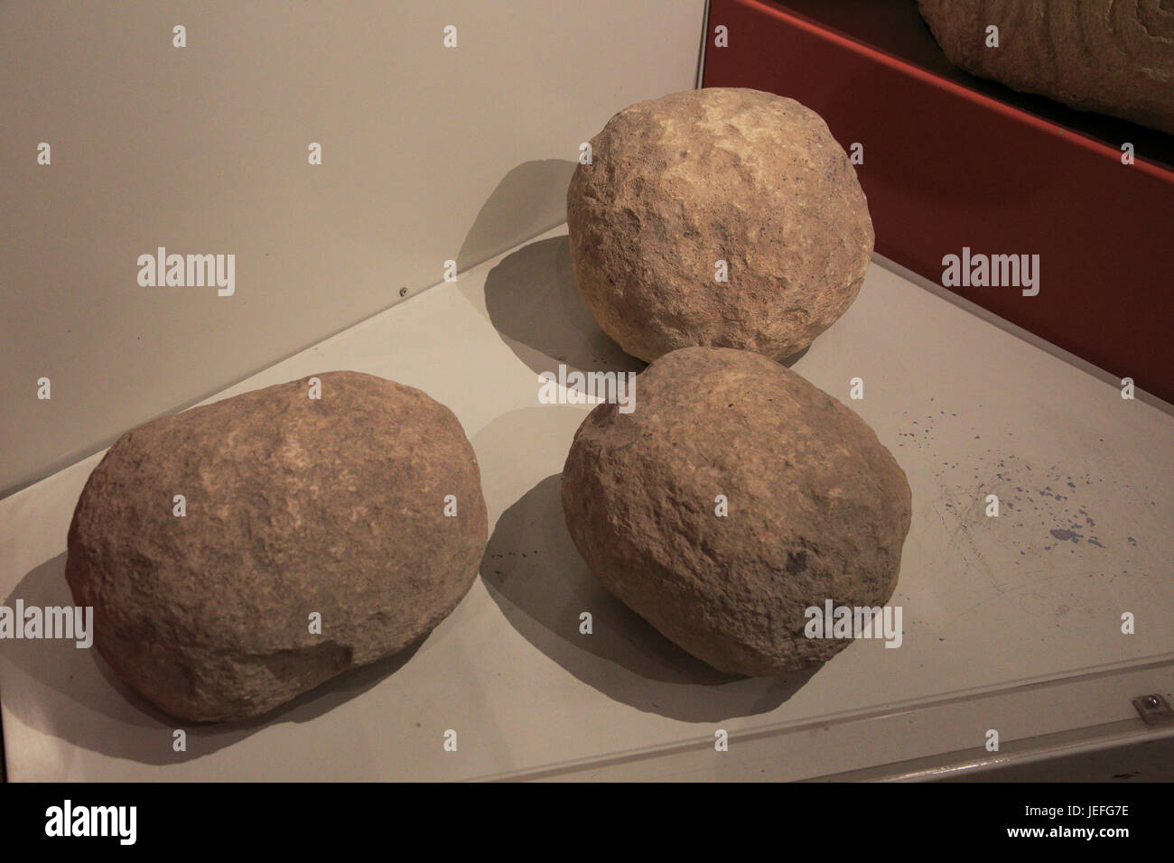 Rounded stones used for moving megaliths, National Museum of ...