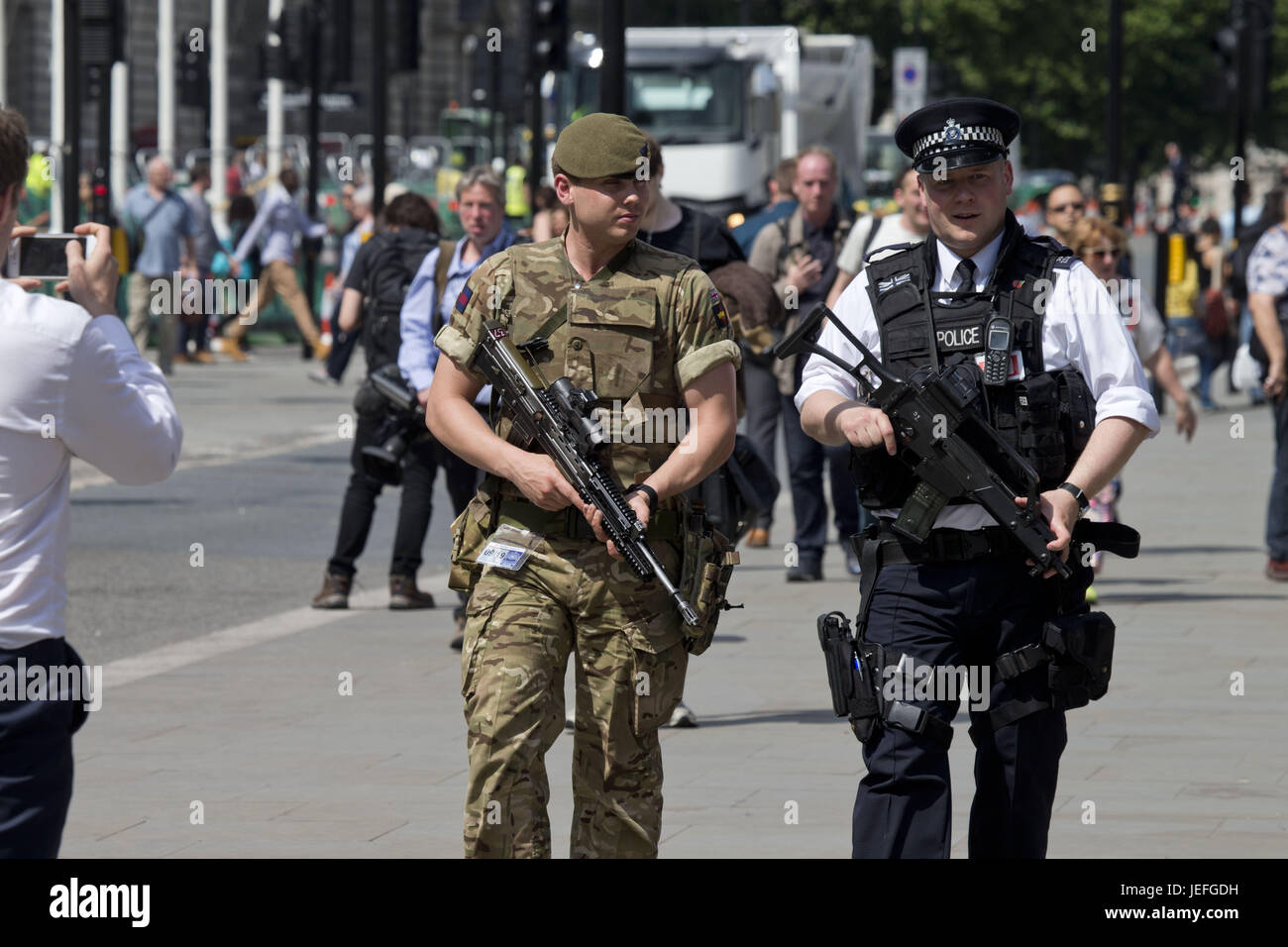Armed police and military protecting Westminster, UK Featuring ...