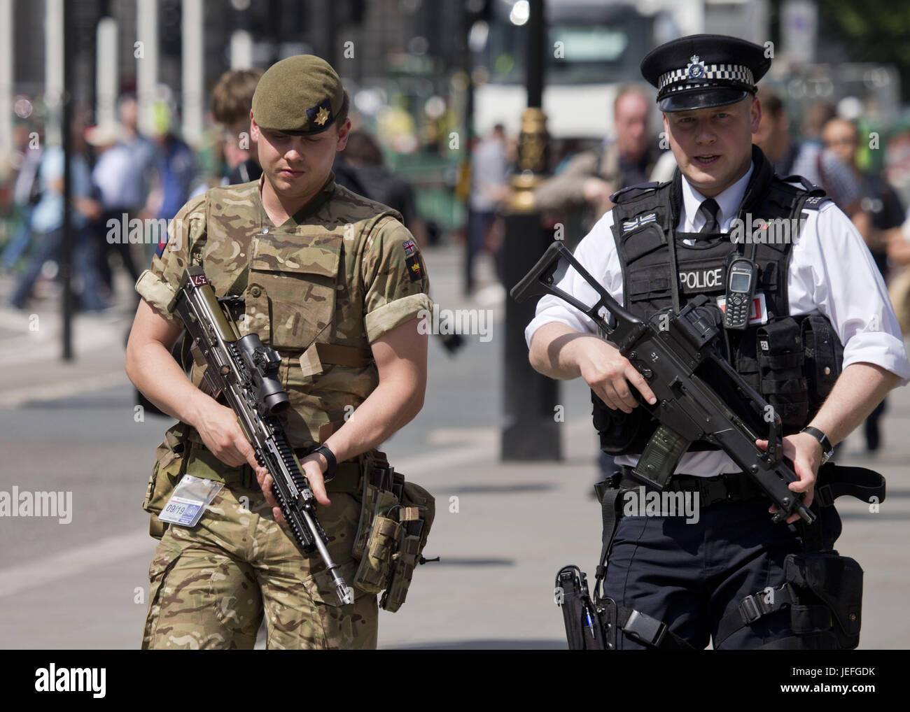 Armed police and military protecting Westminster, UK Featuring ...