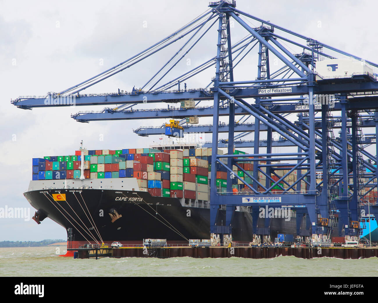 Cape Kortia container ship at quayside, Port of Felixstowe, Suffolk ...