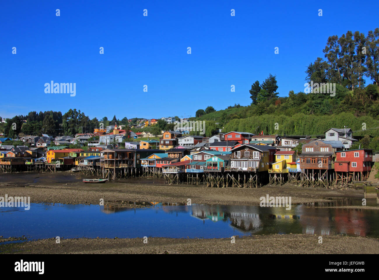 Palafito houses on stilts in Castro, Chiloe Island, Chile Stock Photo ...