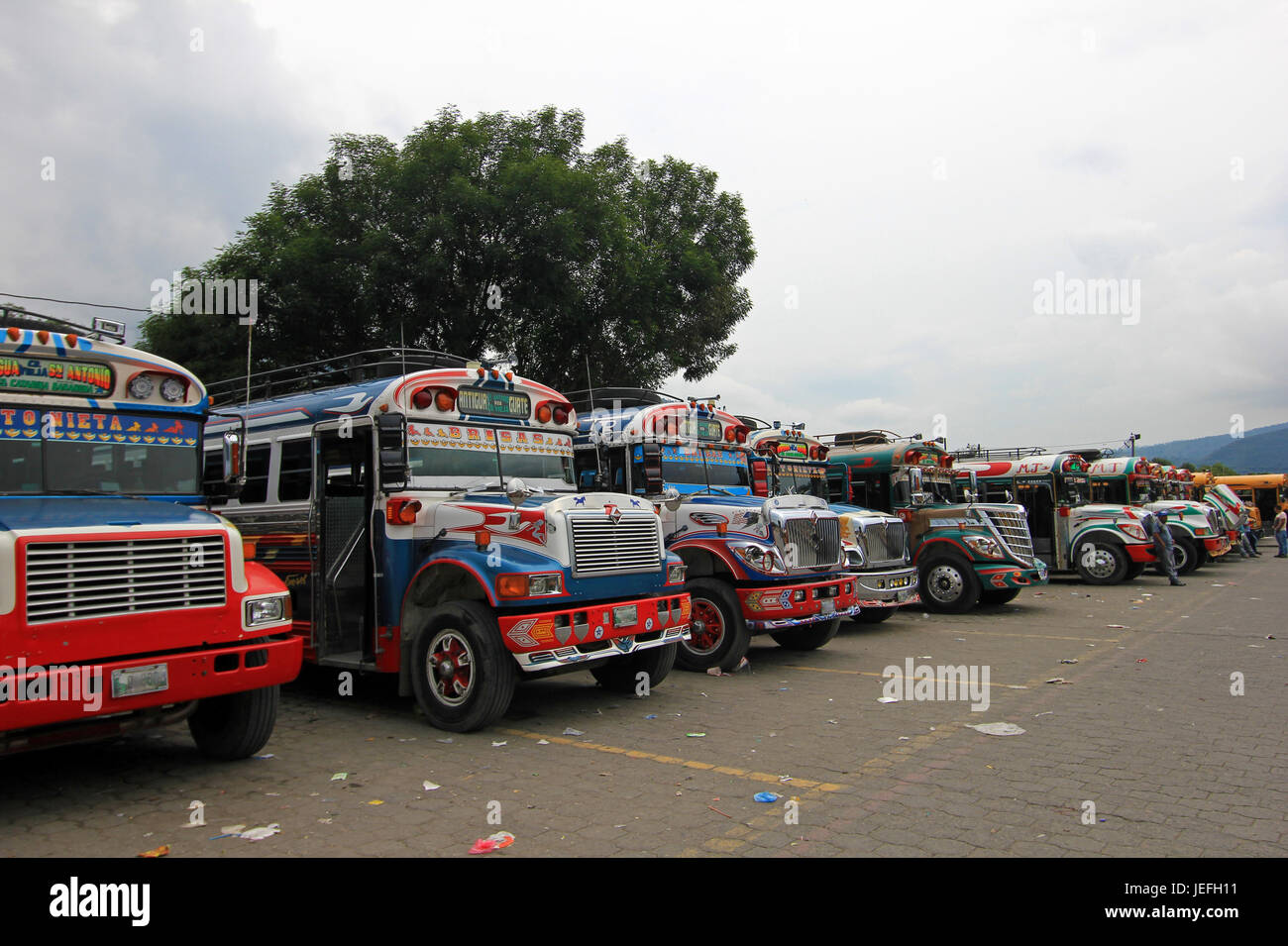 Typical colorful guatemalan chicken bus in Antigua, Guatemala Stock ...