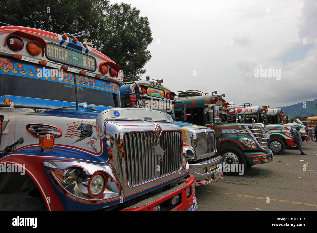 Typical colorful guatemalan chicken bus in Antigua, Guatemala Stock ...