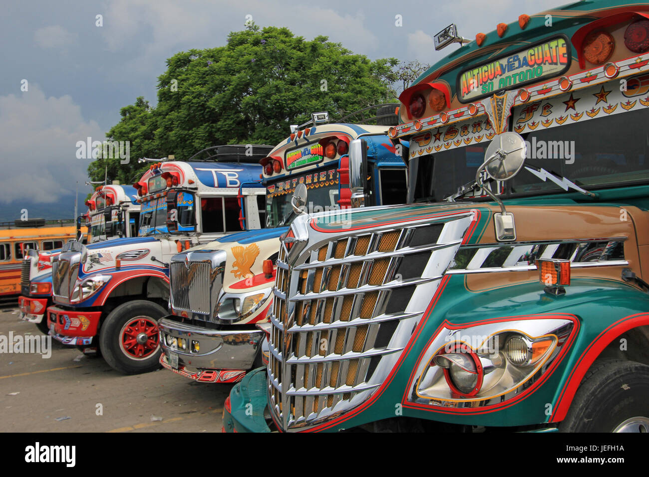 Typical colorful guatemalan chicken bus in Antigua, Guatemala Stock ...