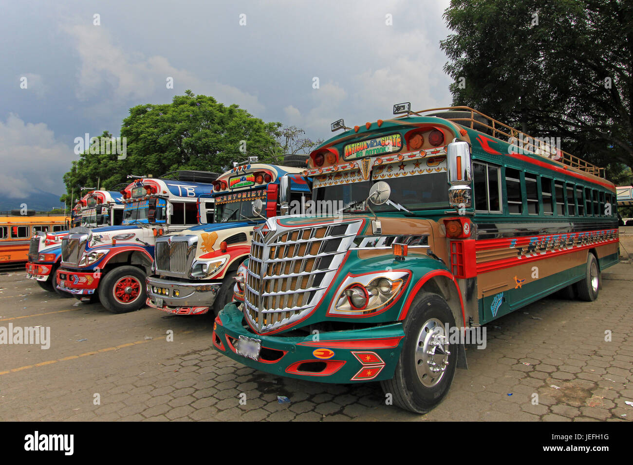 Typical colorful guatemalan chicken bus in Antigua, Guatemala Stock ...