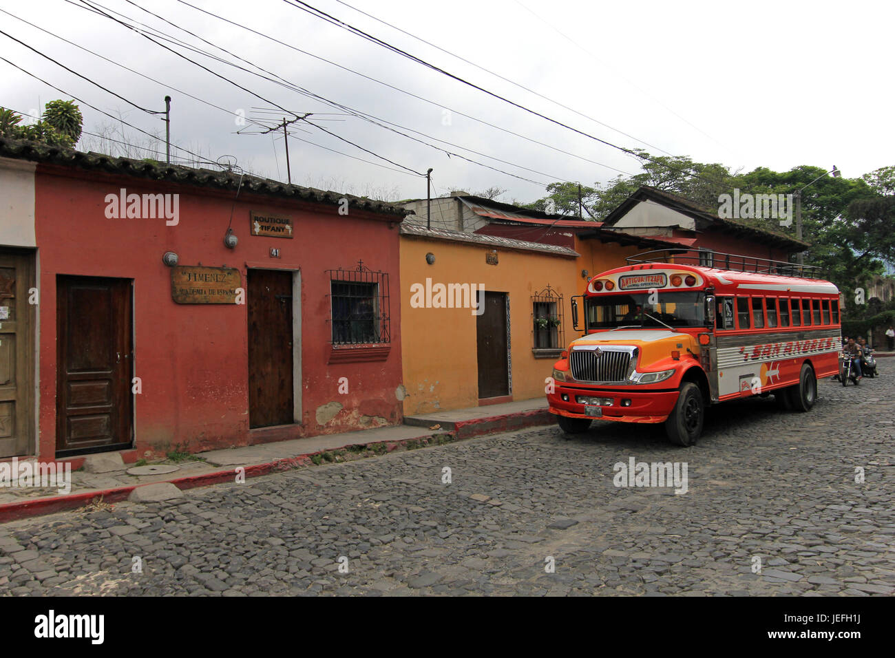 Typical colorful guatemalan chicken bus in Antigua, Guatemala Stock ...