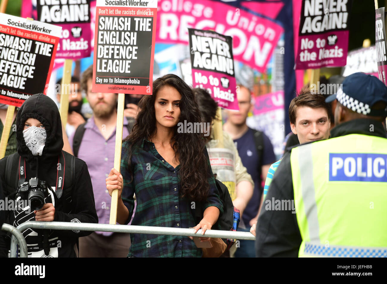 People protest against the English Defence League (EDL) in central ...