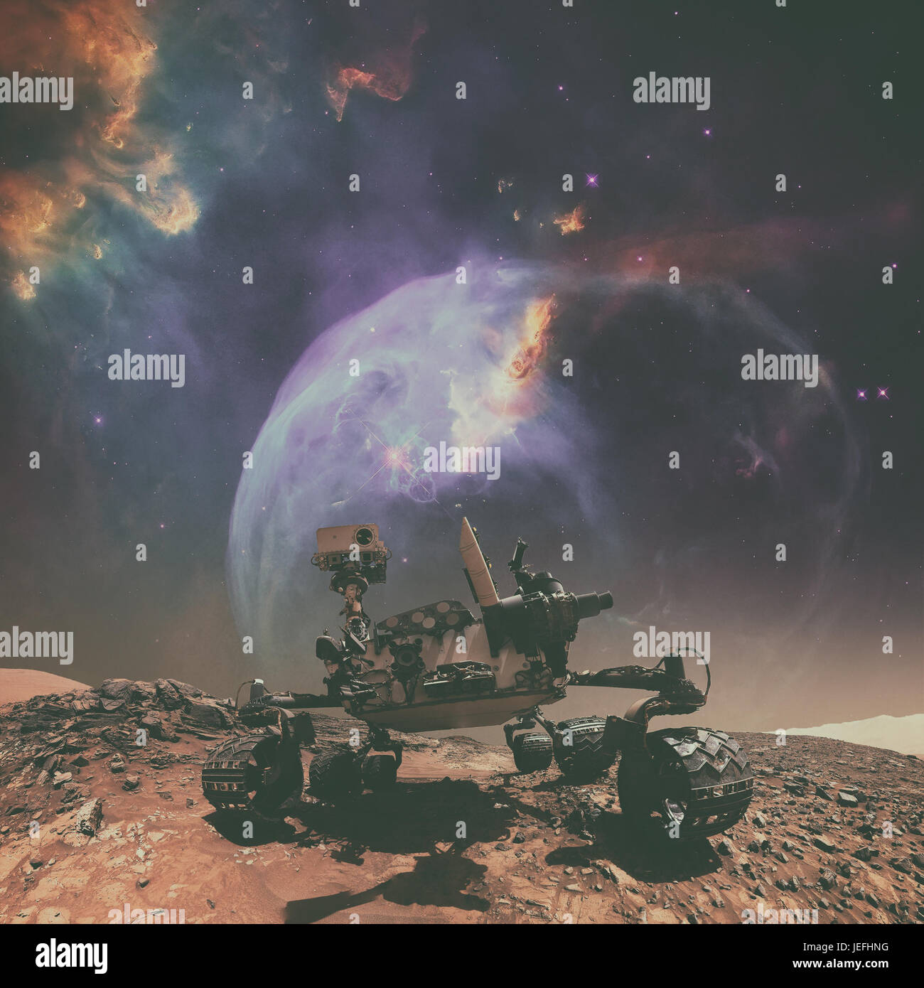 Curiosity rover exploring the surface of Mars. Elements of this image ...