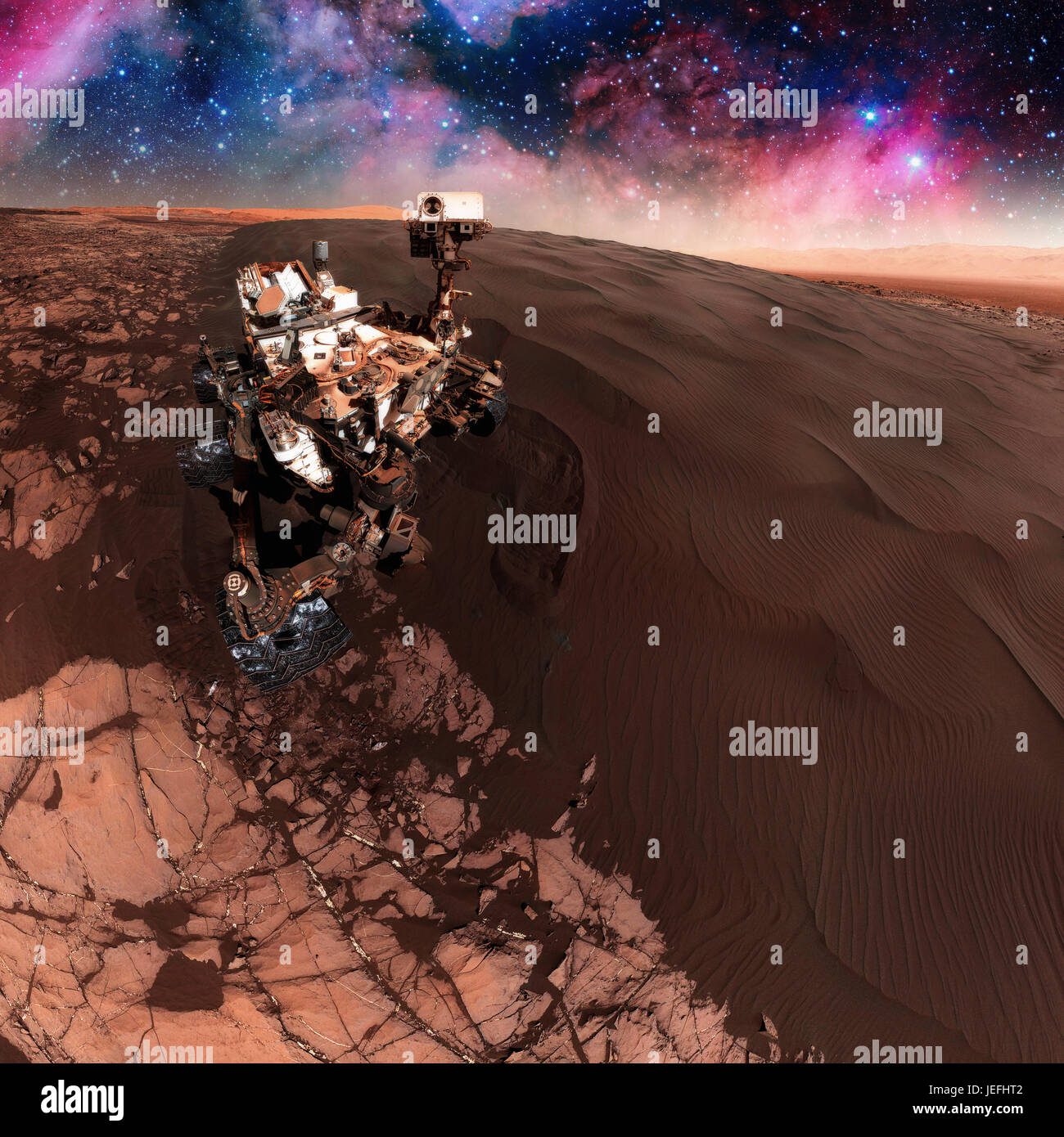 Curiosity rover exploring the surface of Mars. Elements of this image ...