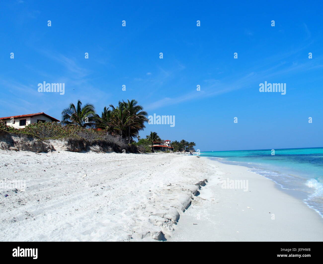 Sandy beach at Caribbean Sea in VARADERO city in CUBA with clear water ...