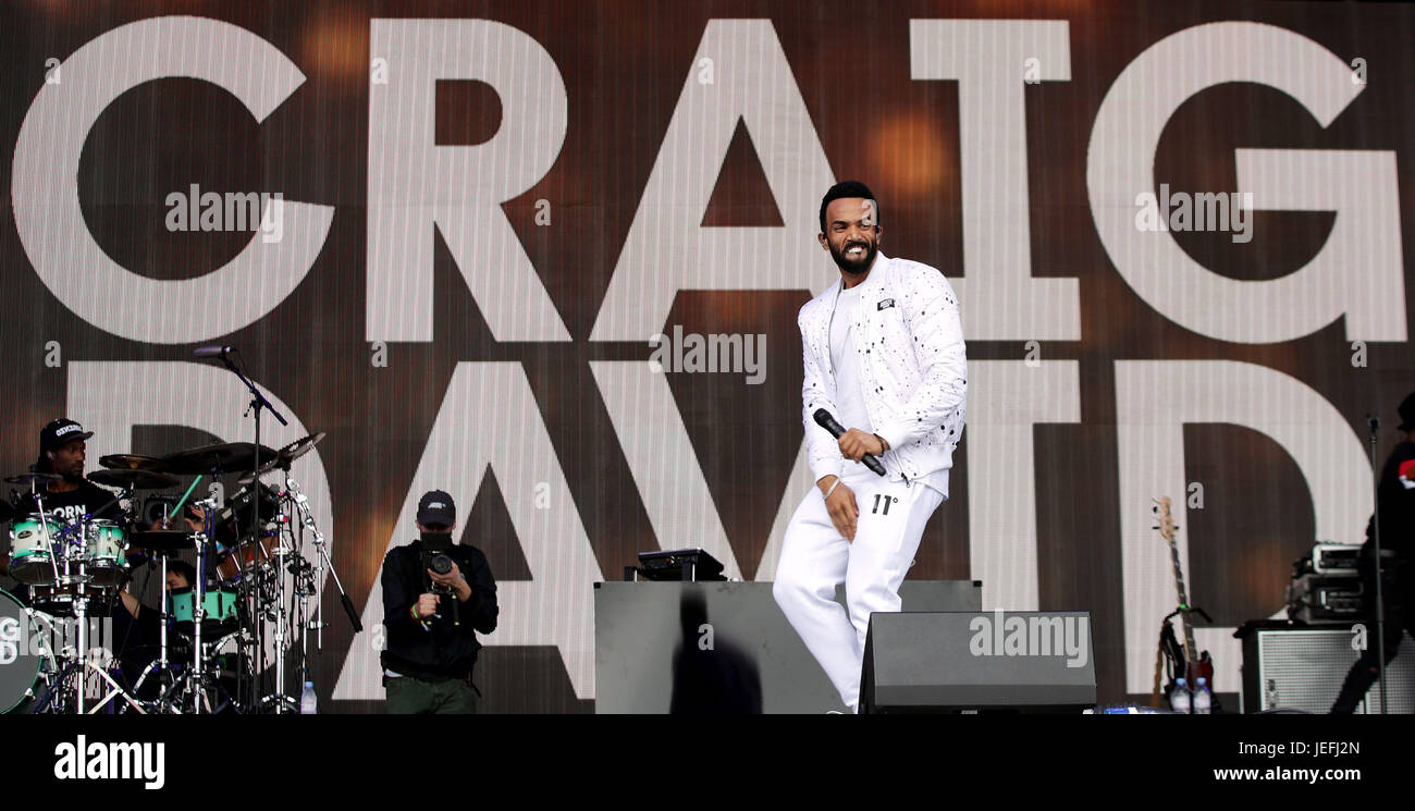 Craig David performing on the Pyramid Stage at Glastonbury Festival, at ...