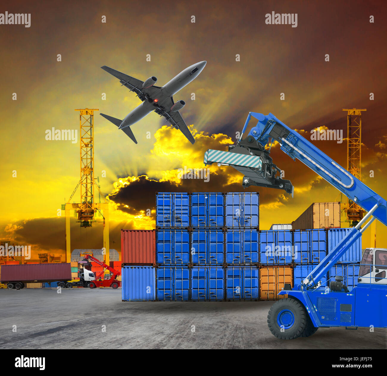 cargo plane and container dock for logistic industry Stock Photo - Alamy
