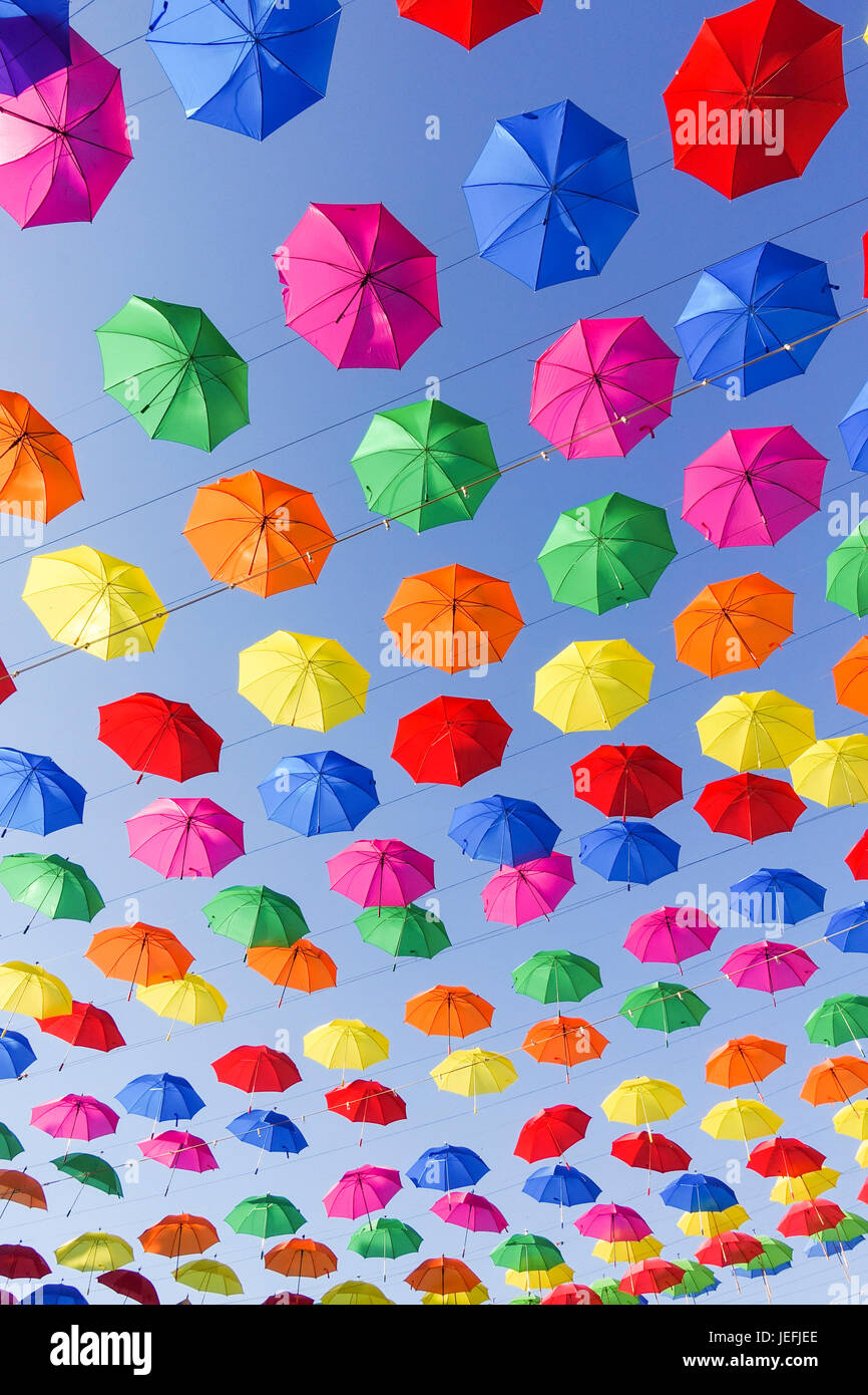 Colorful umbrellas open in sky hi-res stock photography and images - Alamy