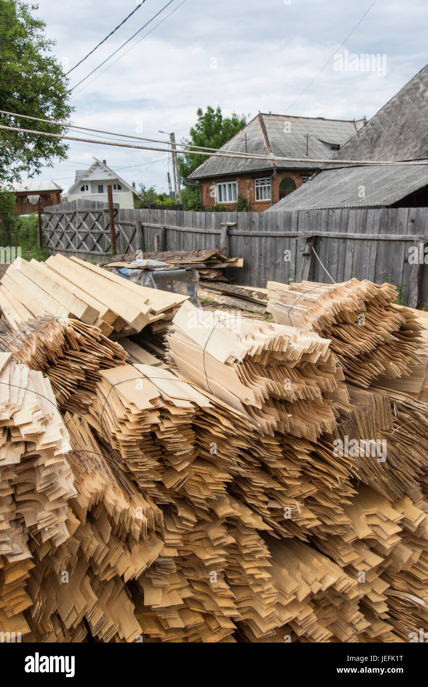 Wood slabs the traditional roofing of wooden houses in the Maramures ...