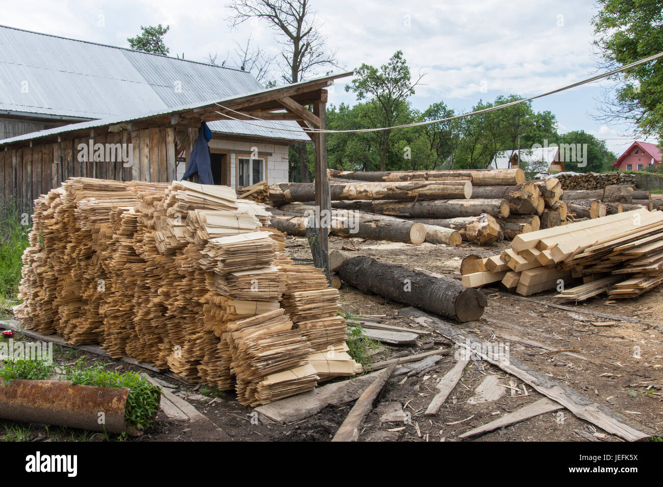 Wood slabs the traditional roofing of wooden houses in the Maramures ...