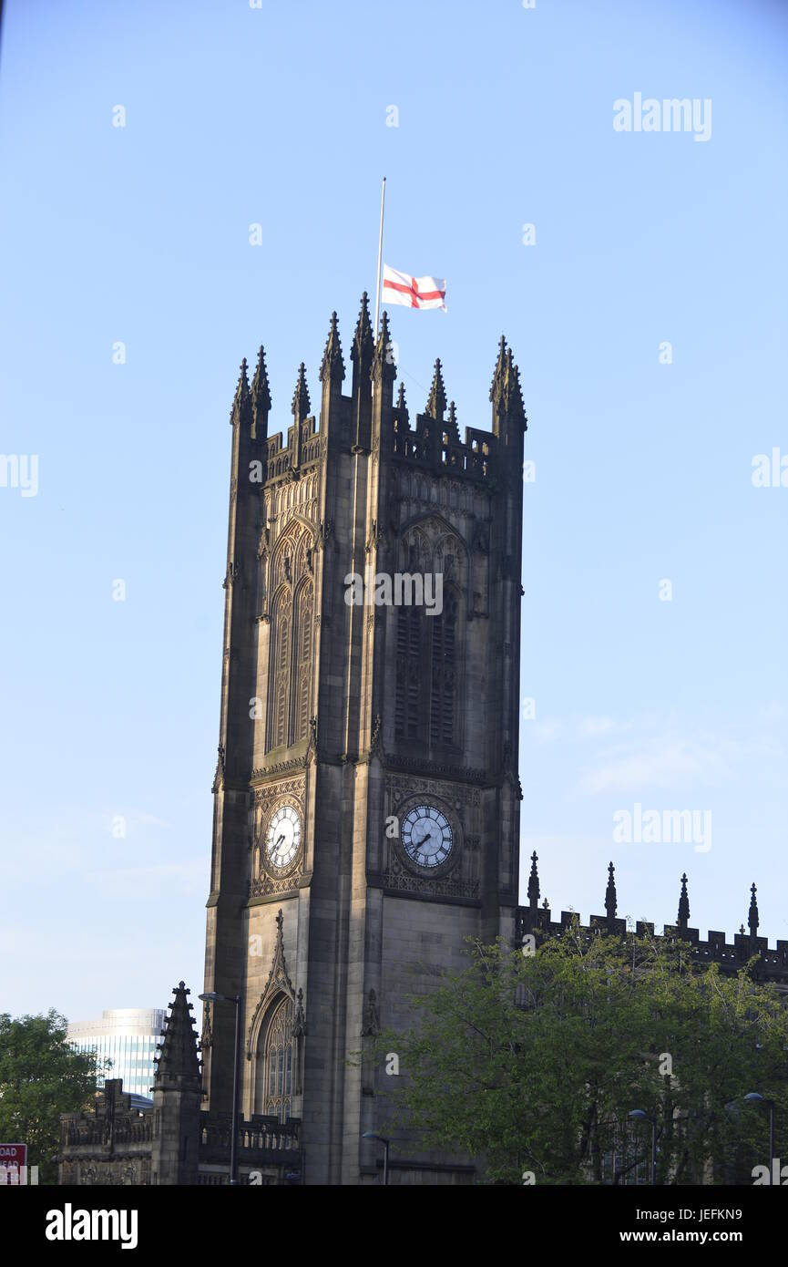 Manchester Cathedral flies the St. George's flag at half mast Featuring ...