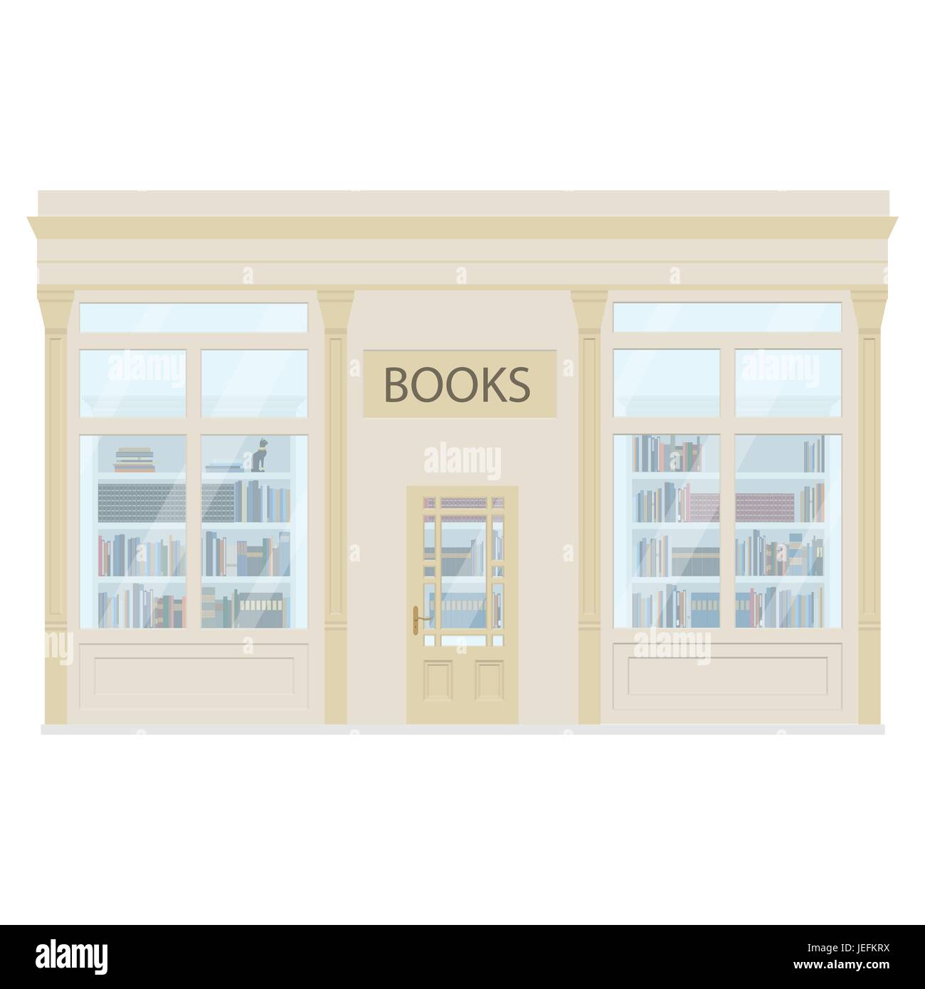 Vector illustration detailed flat bookstore shop facade design with ...