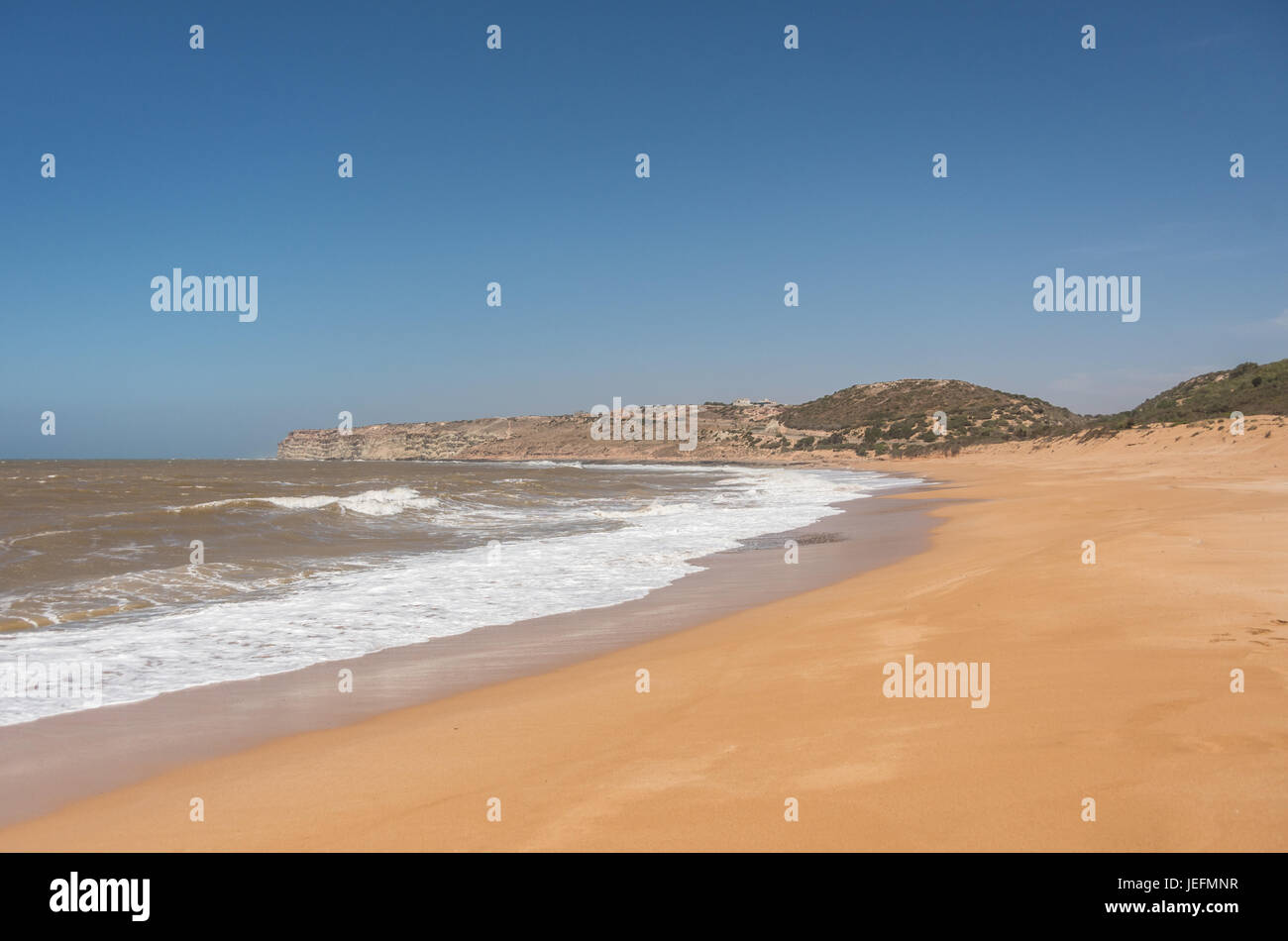 Atlantic ocean sand beach on central Morocco, near Safi town Stock ...