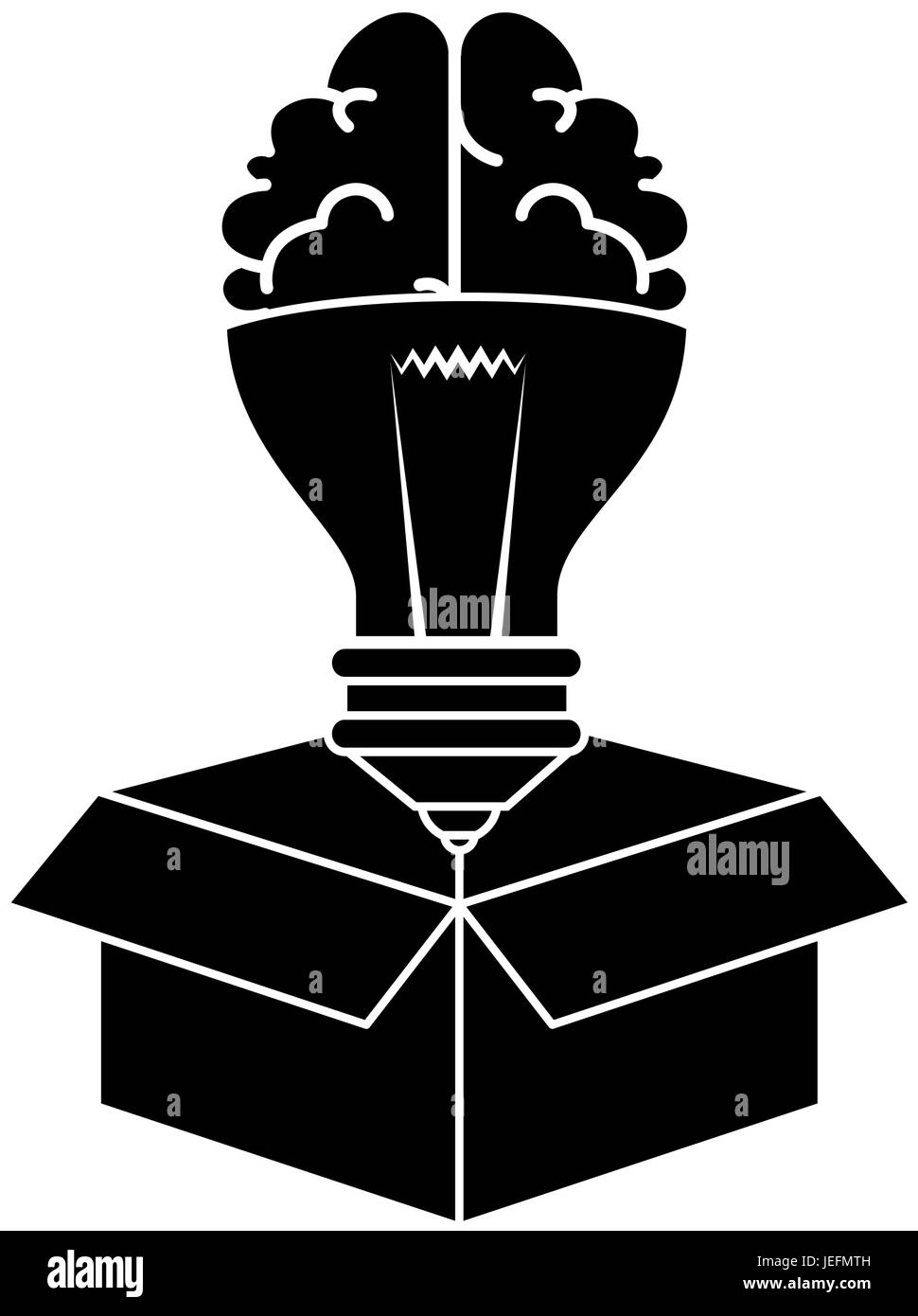 carton box with brain in bulb shape icon over white background vector ...