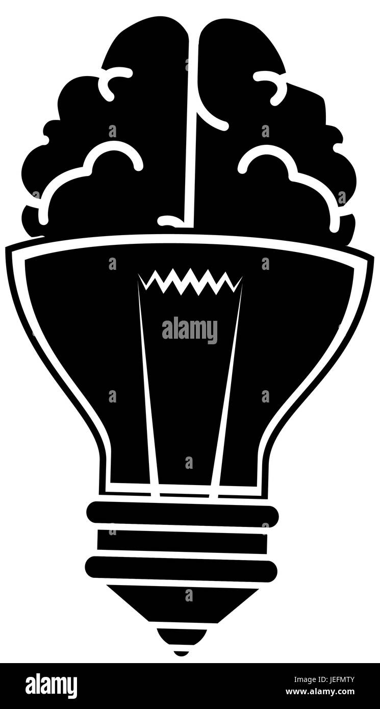 Brain in light bulb shape icon over white background vector ...
