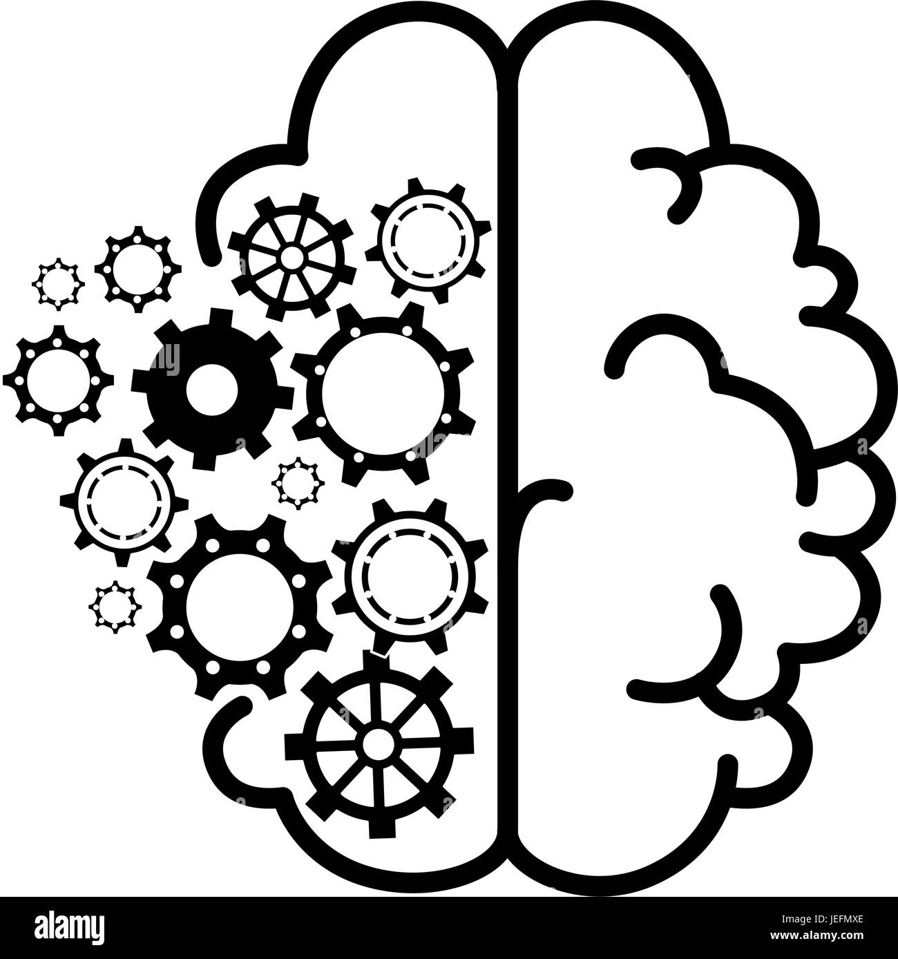 Brain and gears wheels icon over white background vector illustration ...