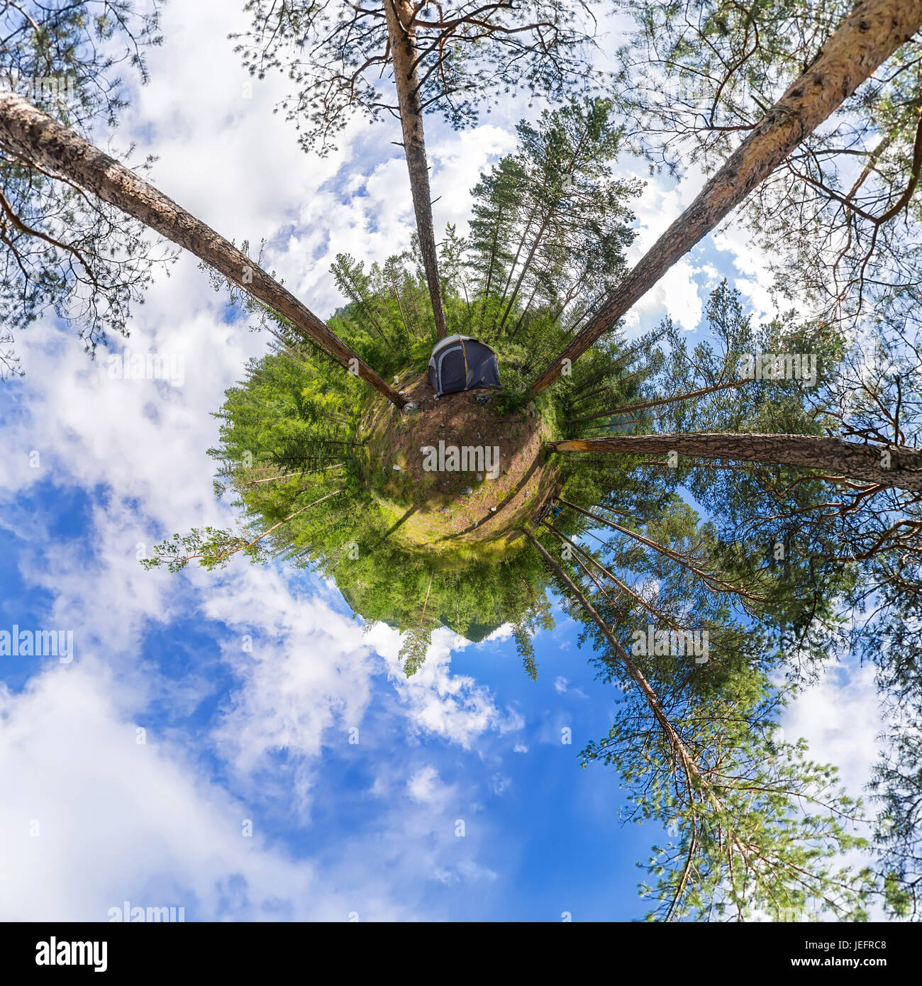 Spherical panorama 360 degrees 180 tent on camping in the forest Stock ...