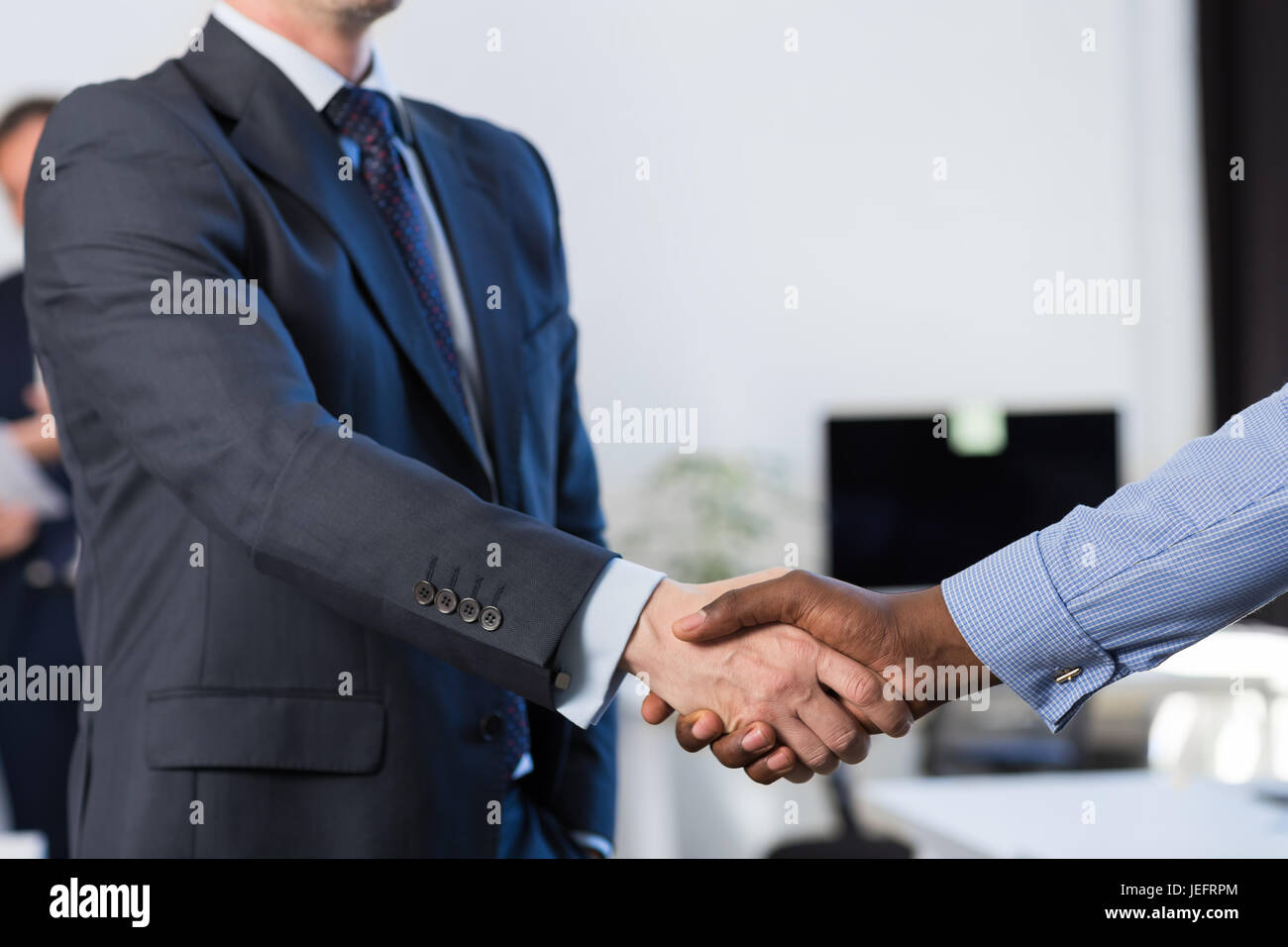 Two Mix Race Unrecognizable Business Man Shake Hand Agreement Coworking ...