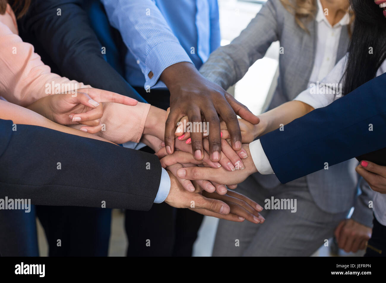 Stack Of Hands, Teamwork Concept, Business People Group Joining Arms In Pile, Diverse Team Of ...