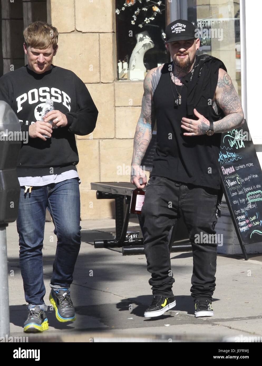 Benji Madden leaving a Barber shop with his brother Josh Madden, in ...