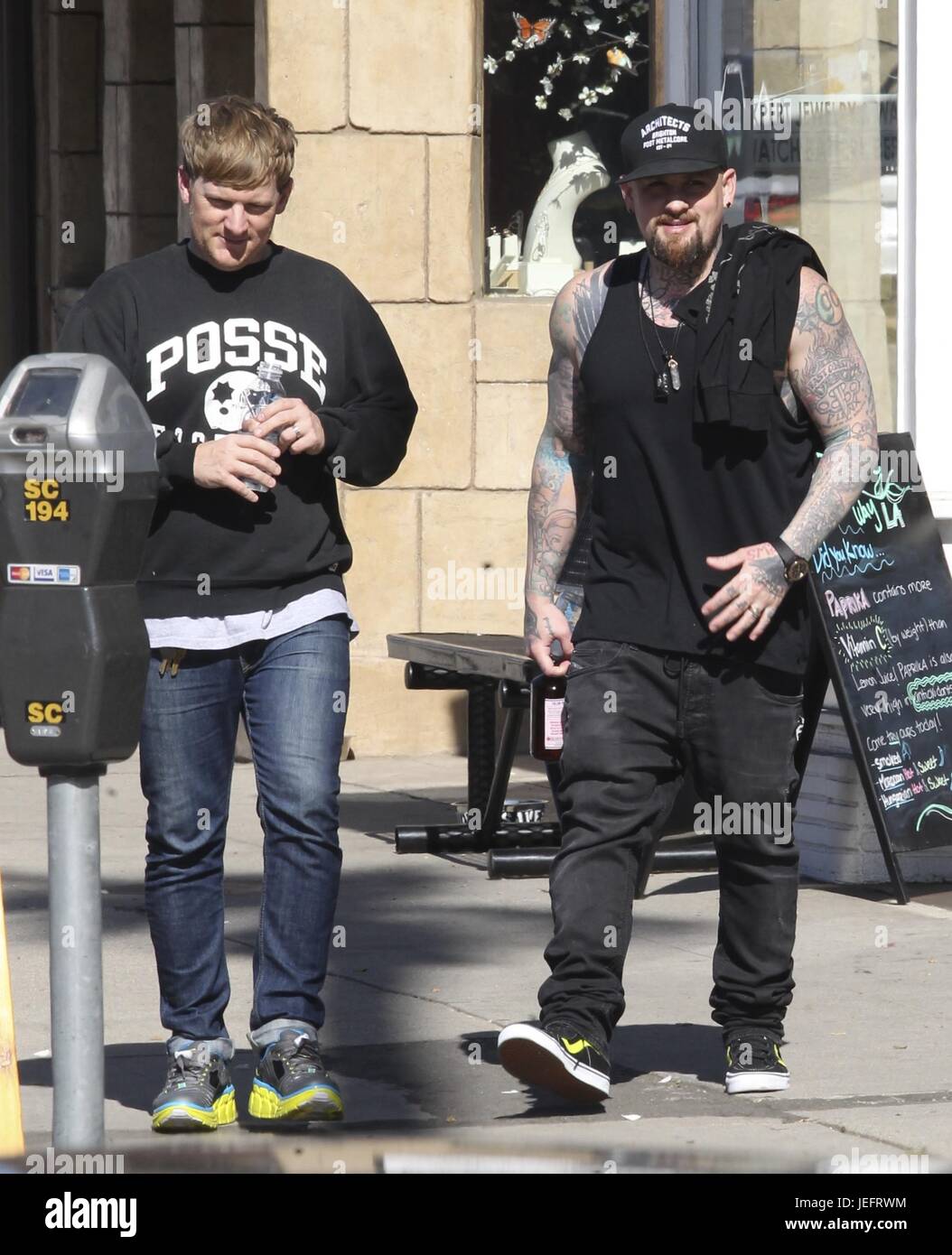 Benji Madden leaving a Barber shop with his brother Josh Madden, in ...
