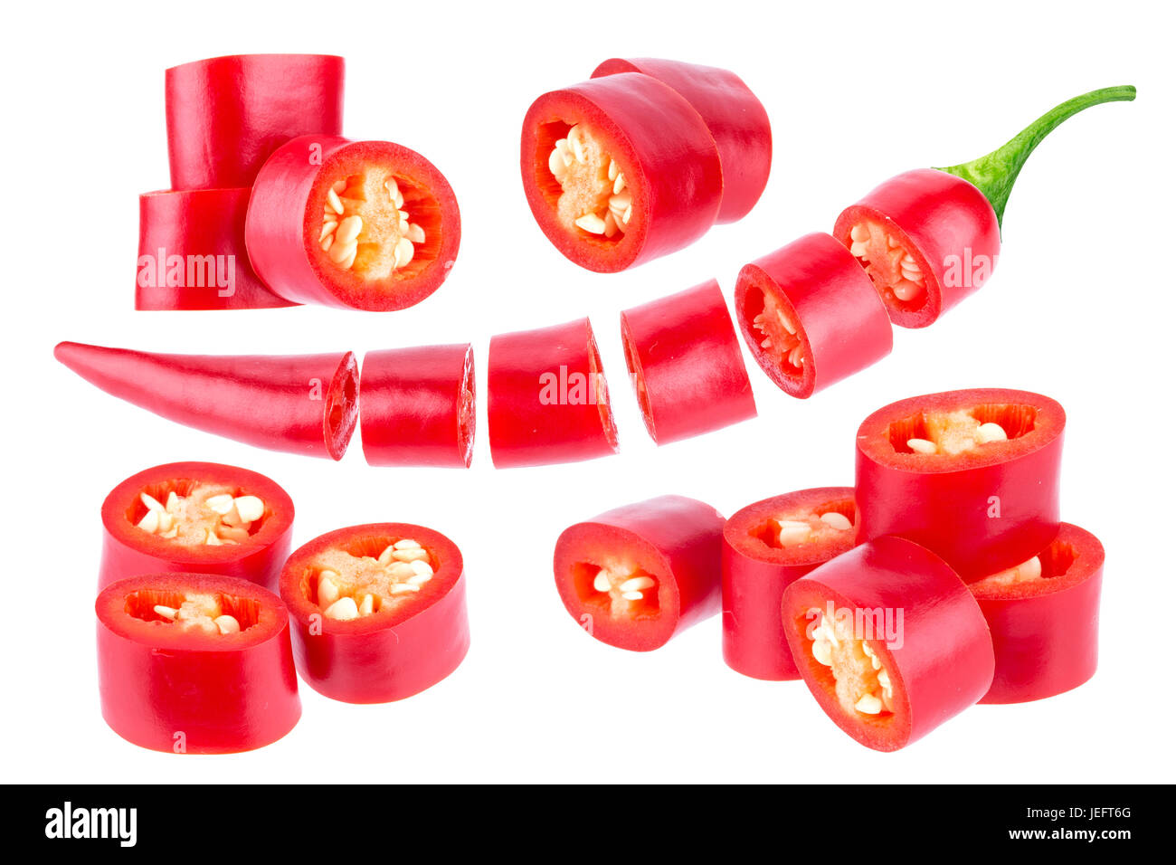 Sliced chili pepper. Cut red hot chili pepper isolated on white ...