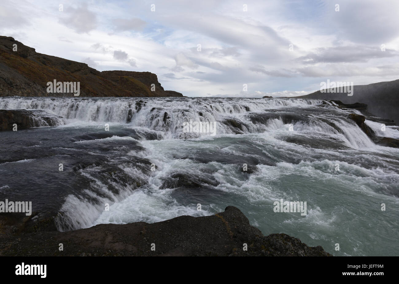 The impressive two-tier Gullfoss Waterfall, also known as Golden Falls ...