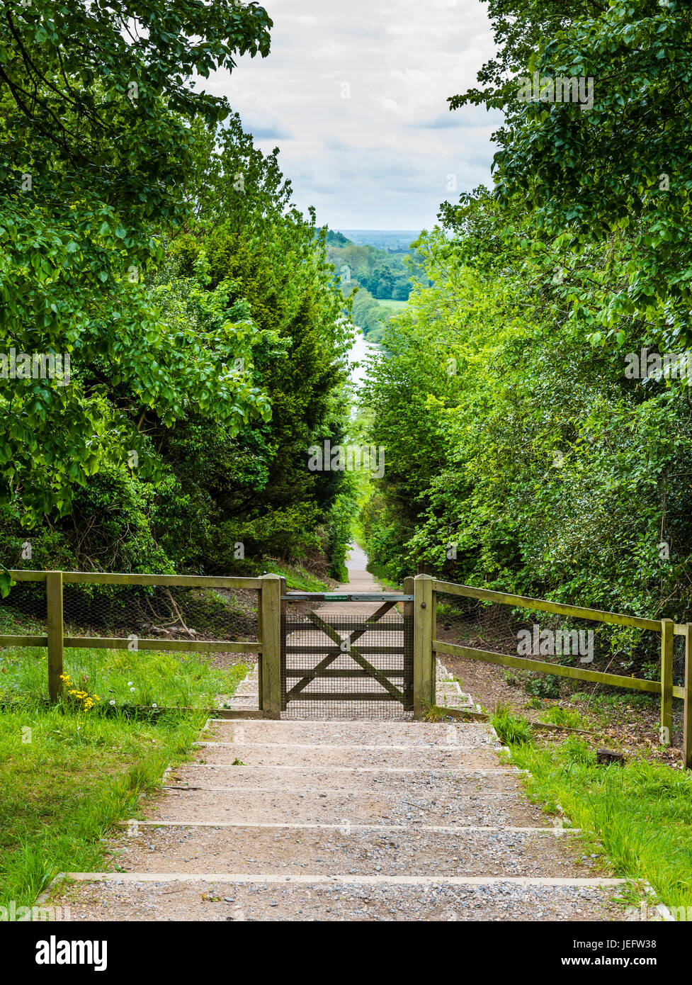 Steep pathway down to the River Thames at Cliveden, Buckinghamshire, UK ...