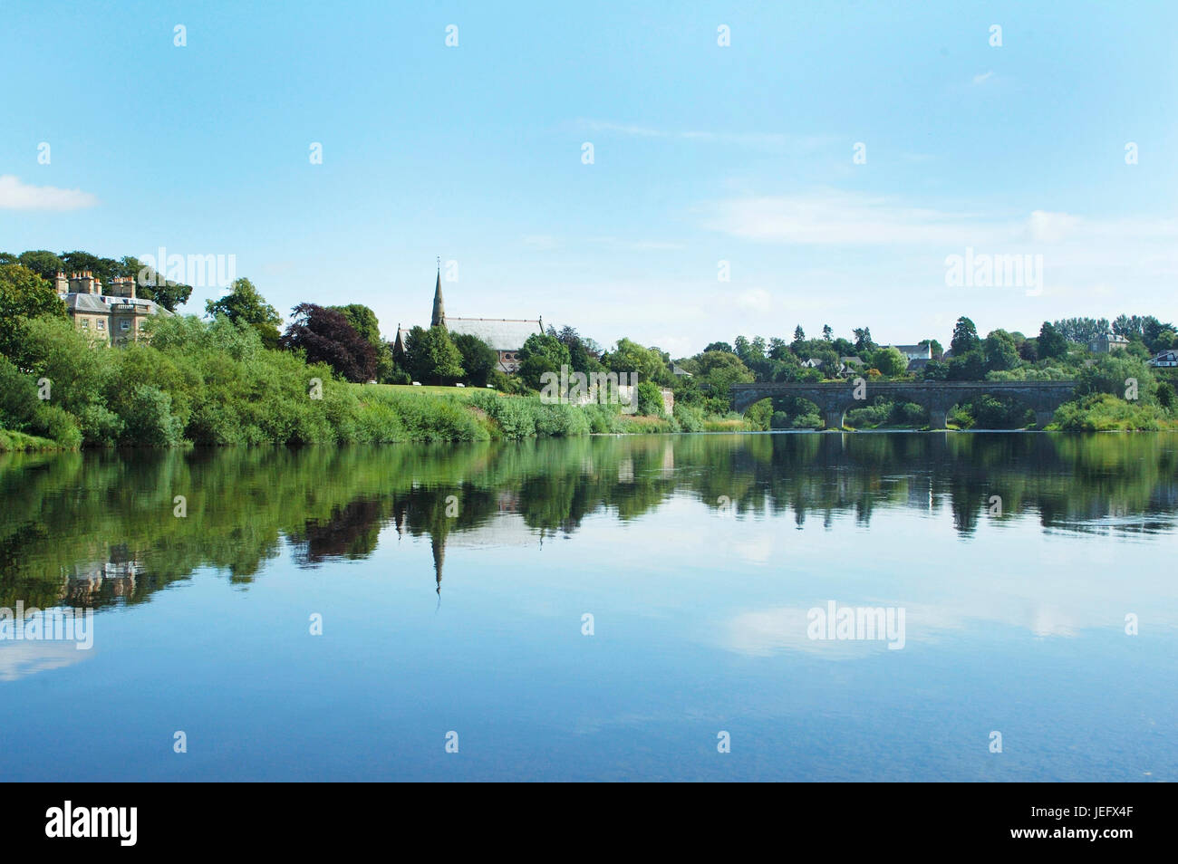 river Tweed and junction pool at Kelso with bridge Stock Photo - Alamy