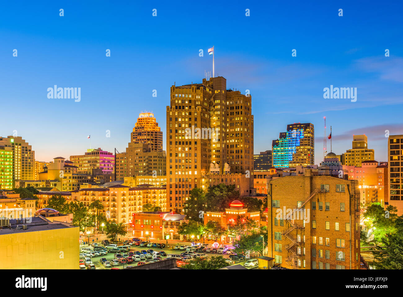 San Antonio, Texas, USA downtown cityscape at twilight Stock Photo - Alamy