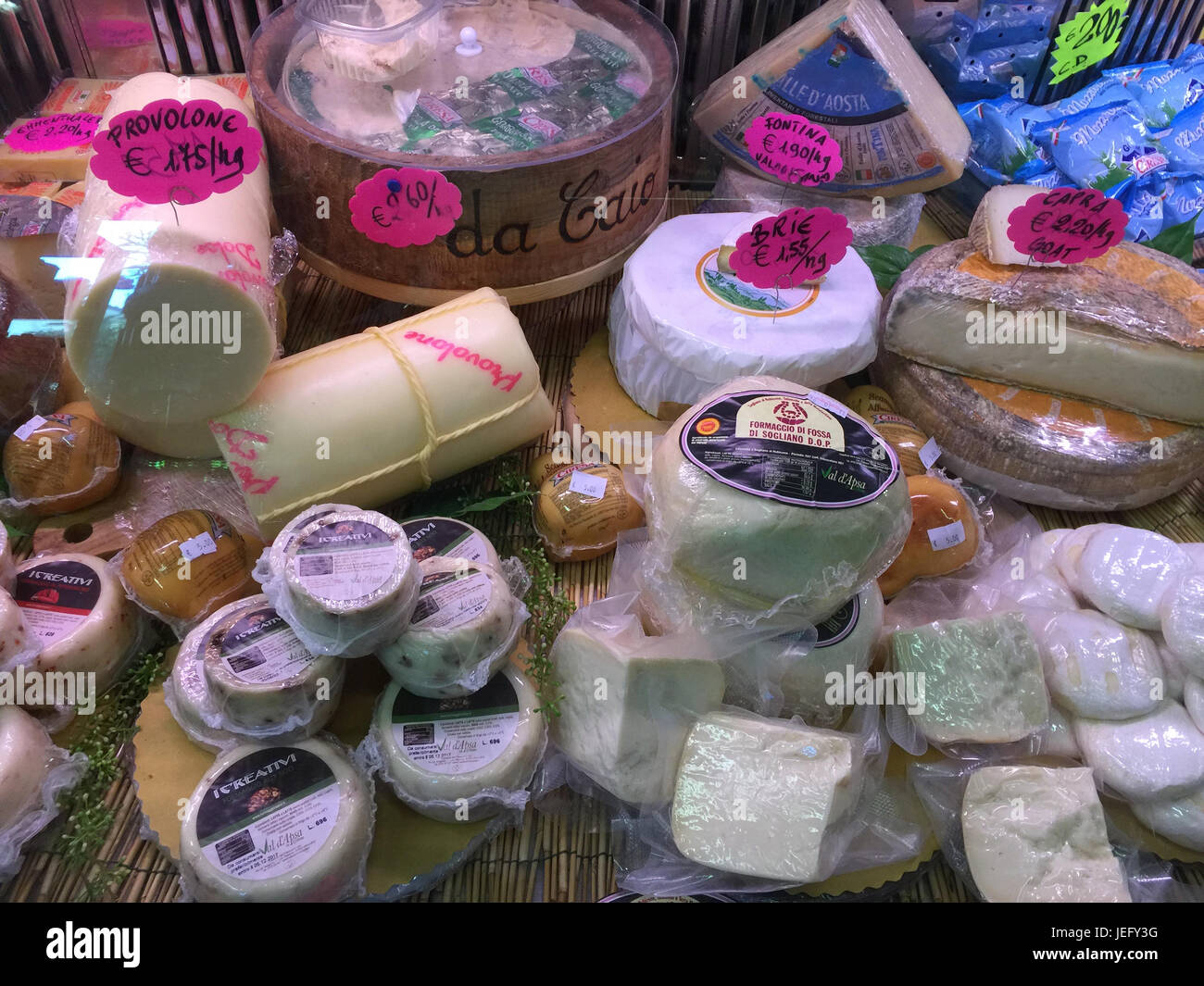 ITALIAN CHEESES on sale in Bellagio, Lake Como. Photo: Tony Gale Stock ...