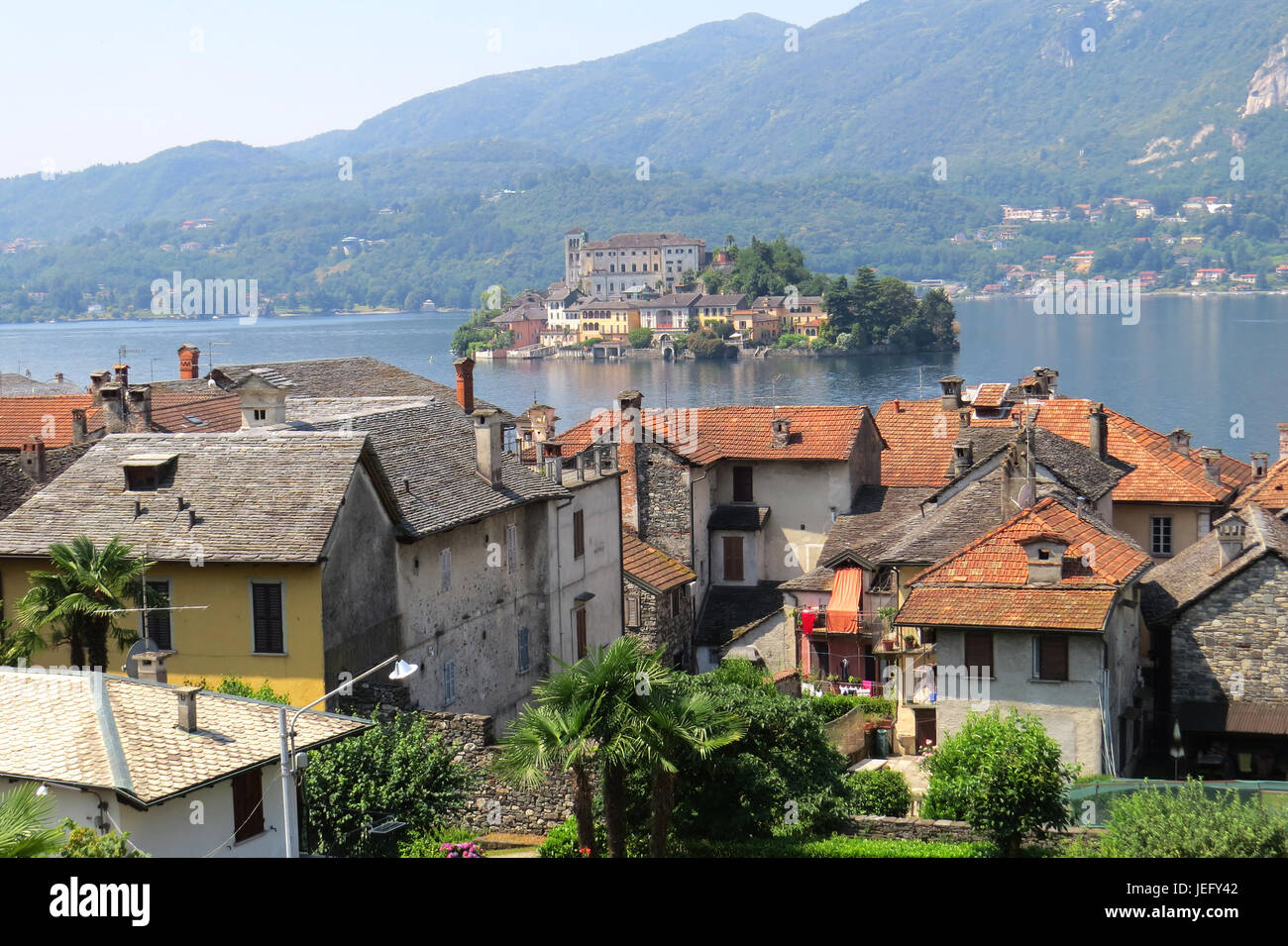 LAKE ORTA, Piedmont, Italy, looking towards Isola San Giulio over the ...