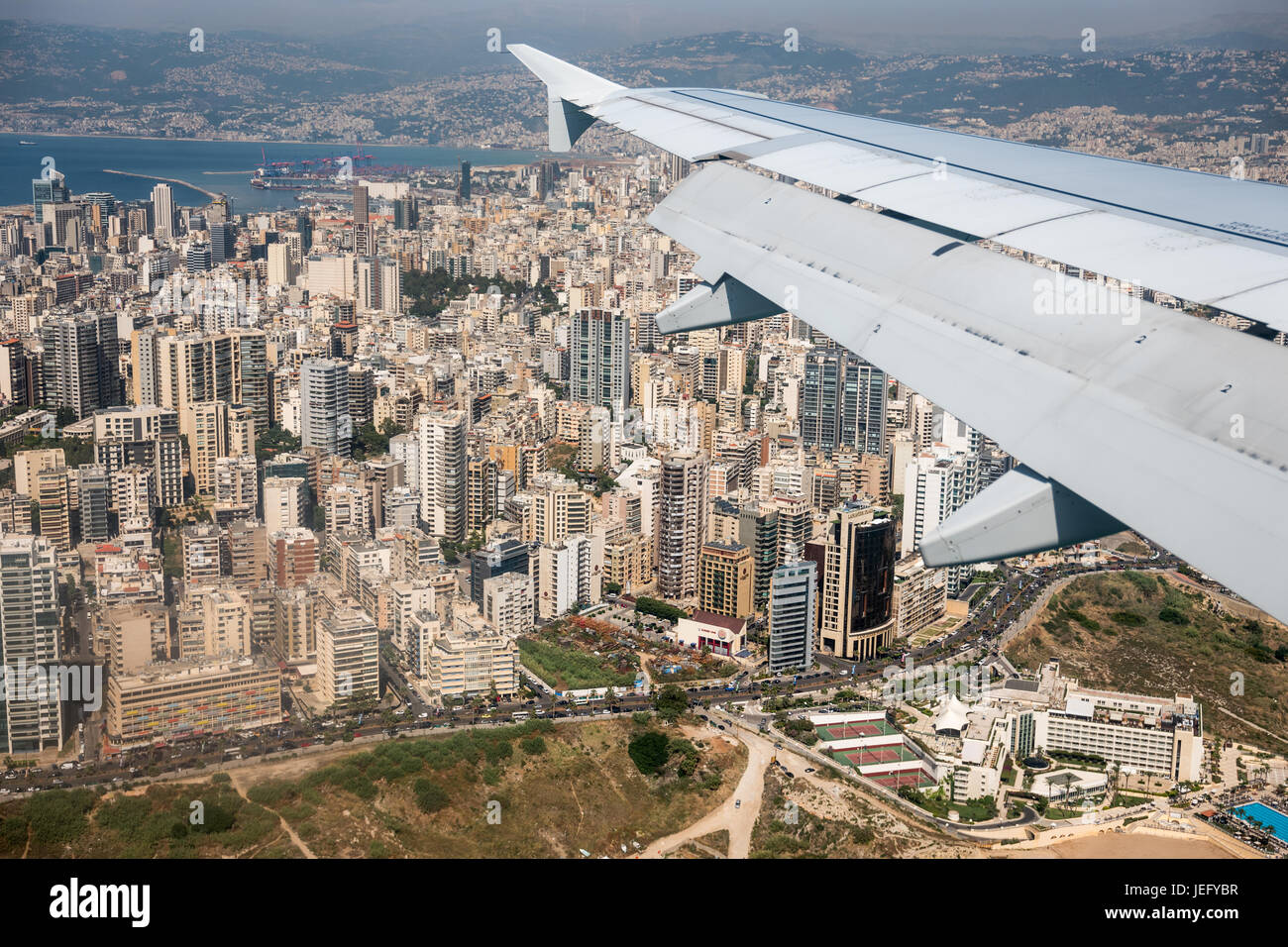 Jet plane coming in for a landing at Beirut, Lebanon, airport Stock ...