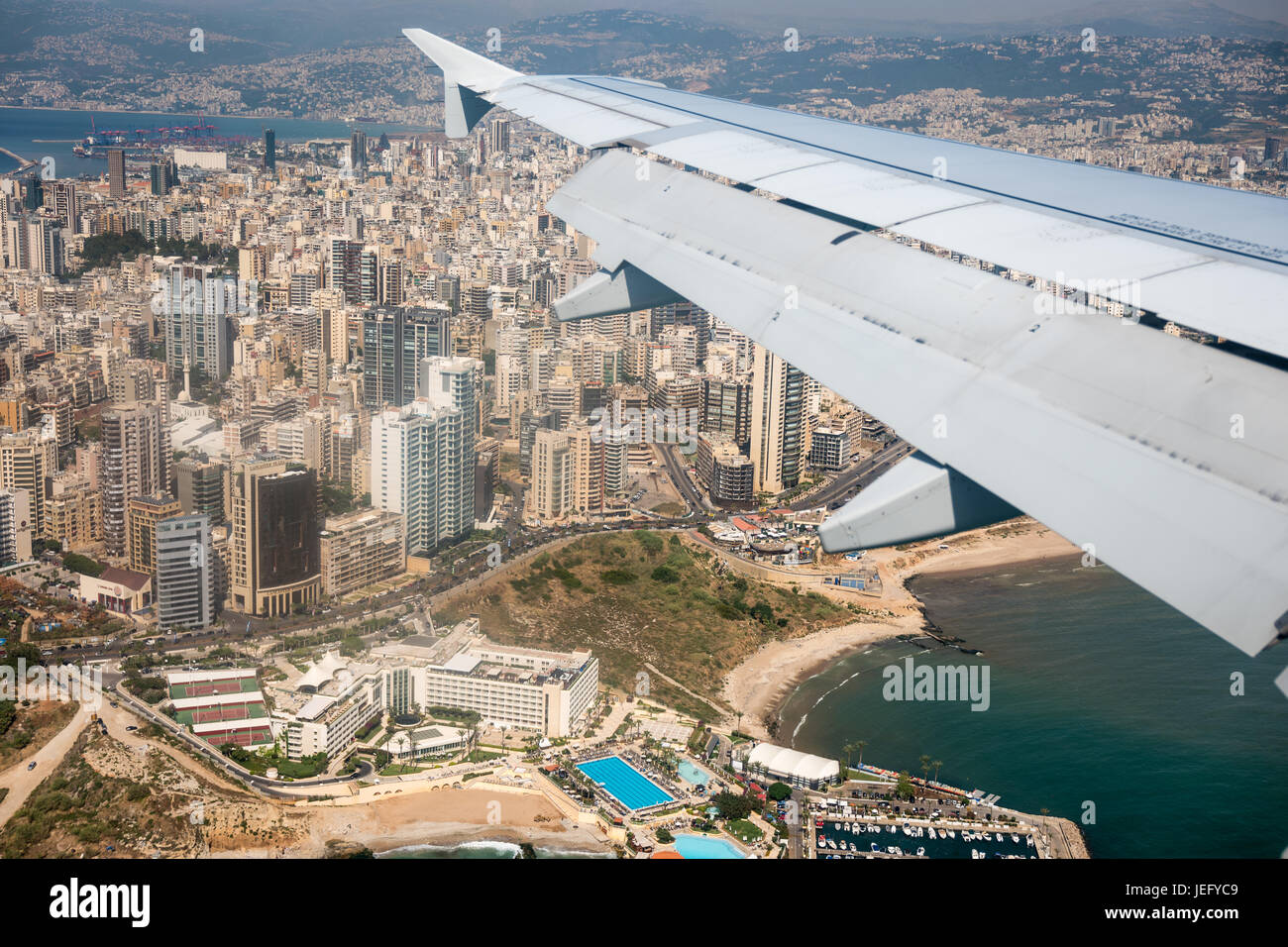 Jet plane coming in for a landing at Beirut, Lebanon, airport Stock ...