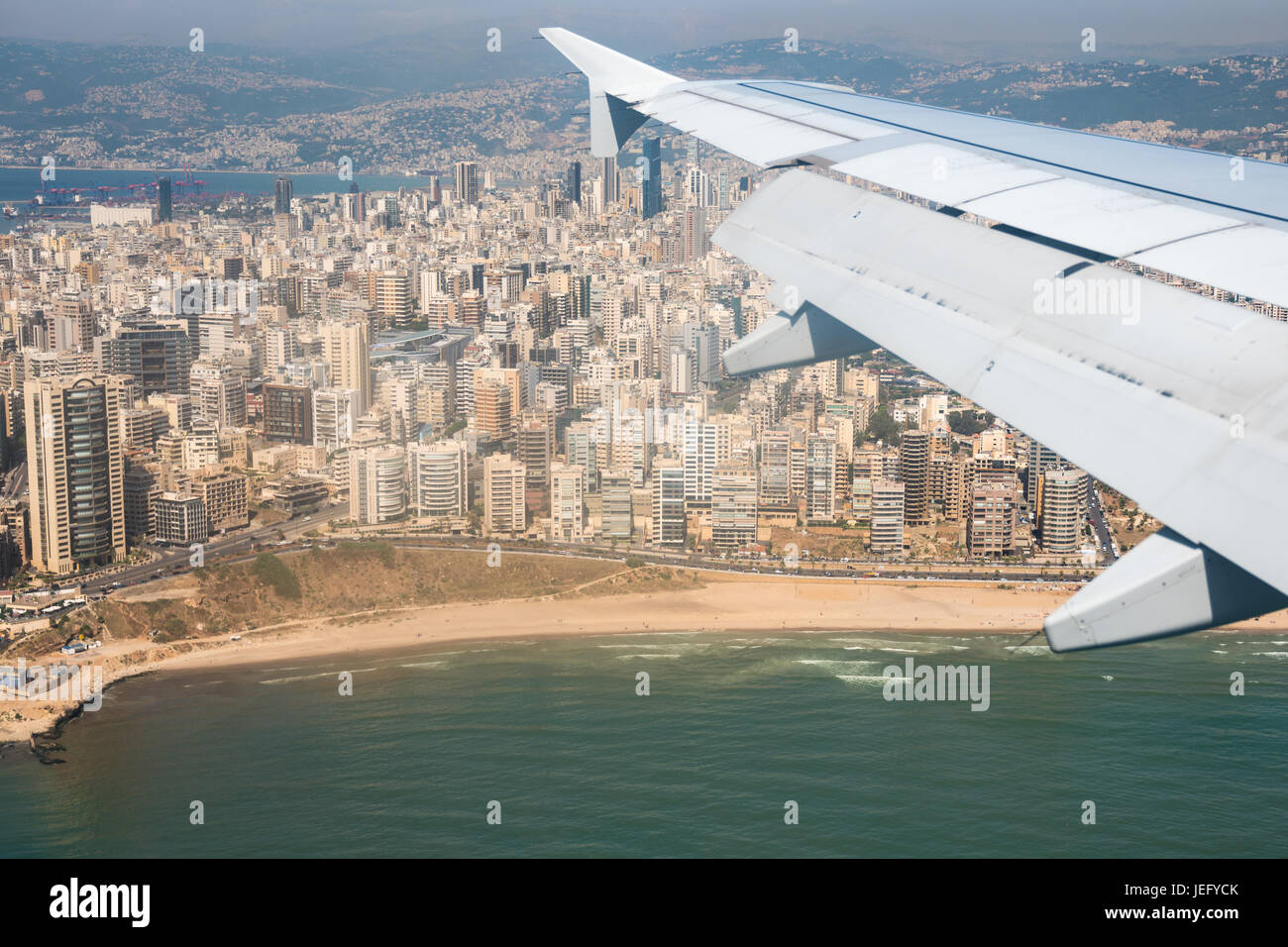 Jet plane coming in for a landing at Beirut, Lebanon, airport Stock ...