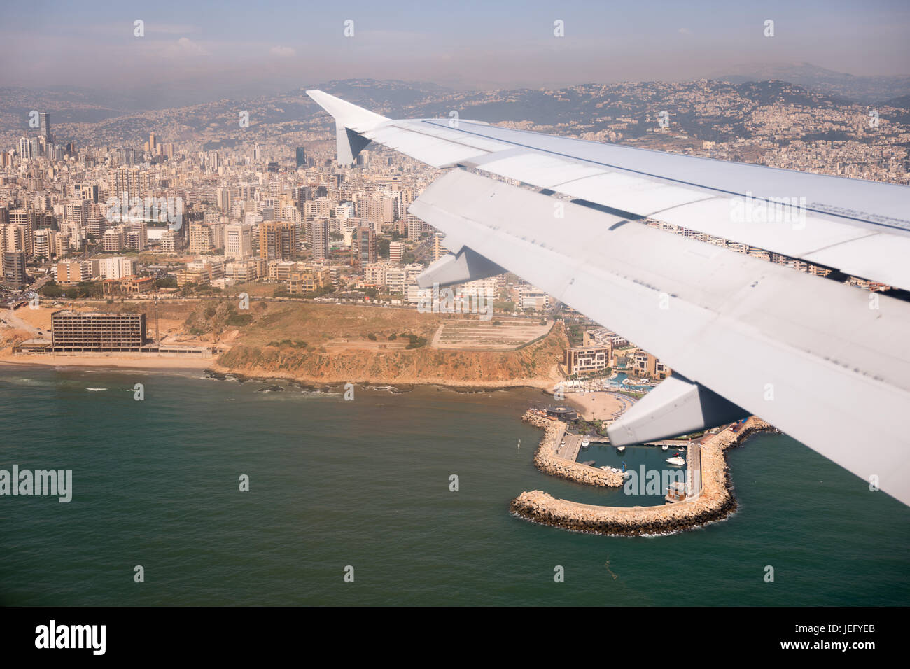 Jet plane coming in for a landing at Beirut, Lebanon, airport Stock ...