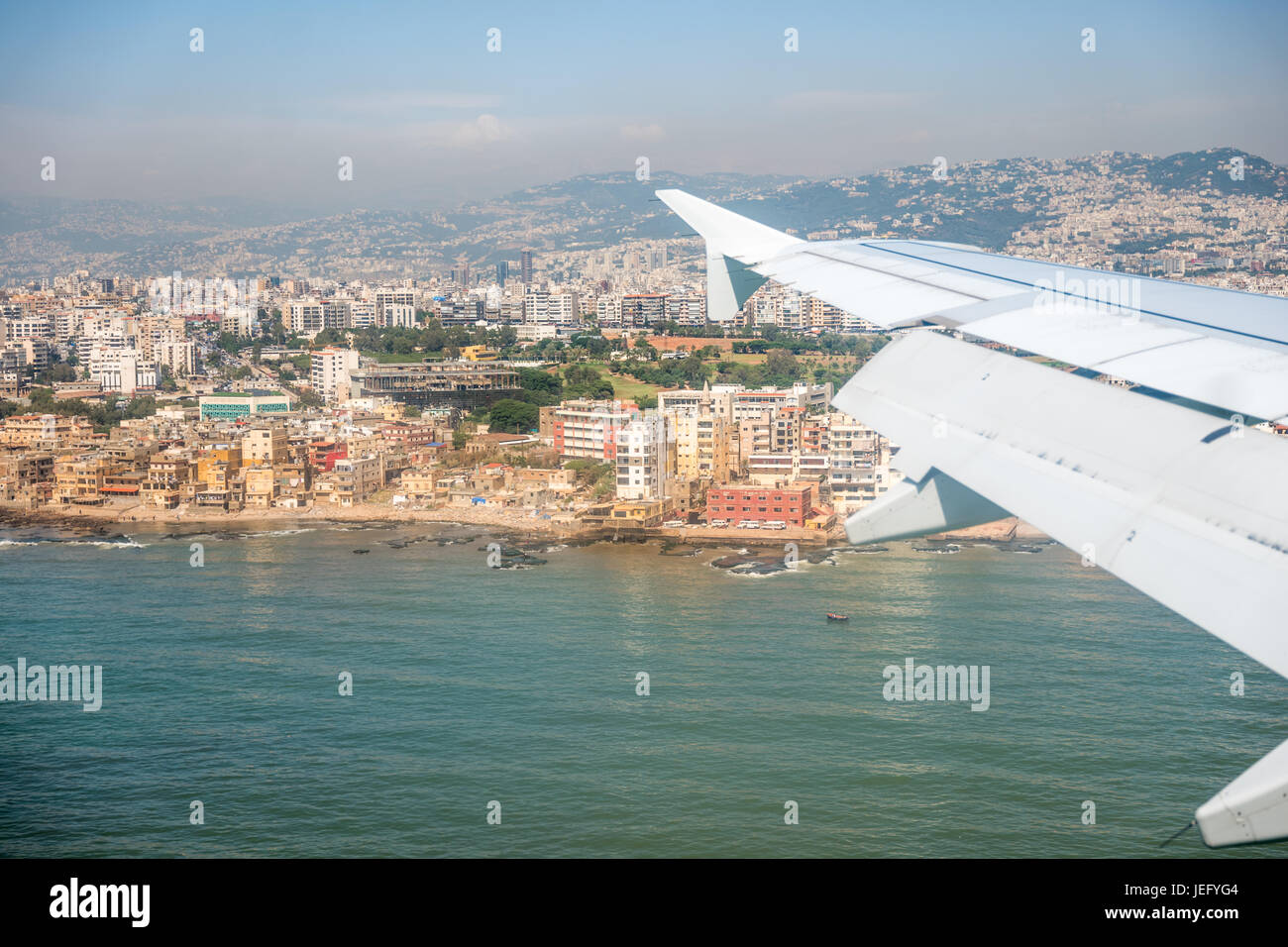 Jet plane coming in for a landing at Beirut, Lebanon, airport Stock ...