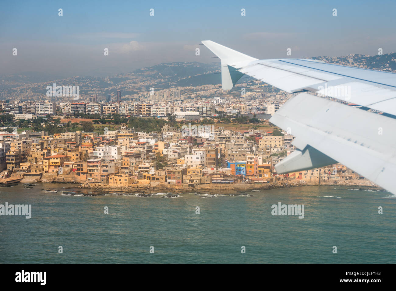 Jet plane coming in for a landing at Beirut, Lebanon, airport Stock ...