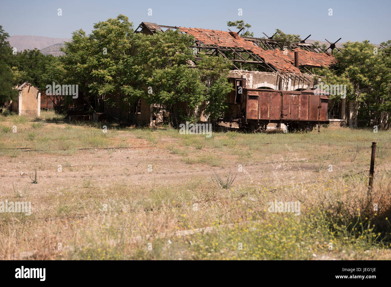 Abandoned trains and derelect station in Rayak, Lebanon, in the Bakaa ...