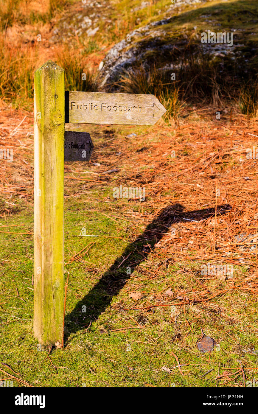 Public Footpath Sign. A wooden signpost marking a public footpath close ...