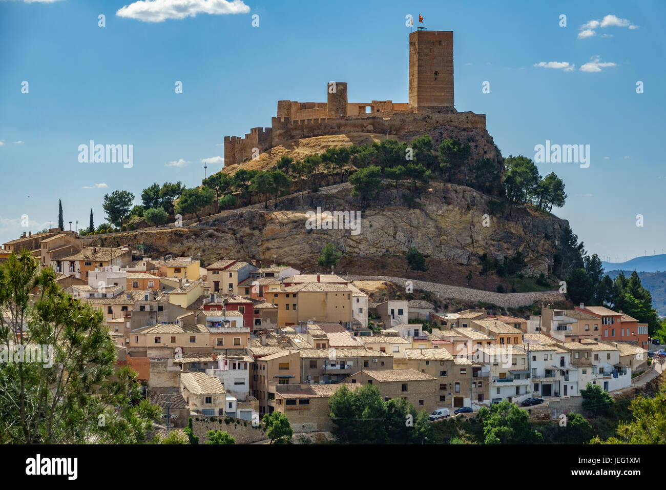 Biar castle at top of hill over town, Alicante, Spain Stock Photo - Alamy