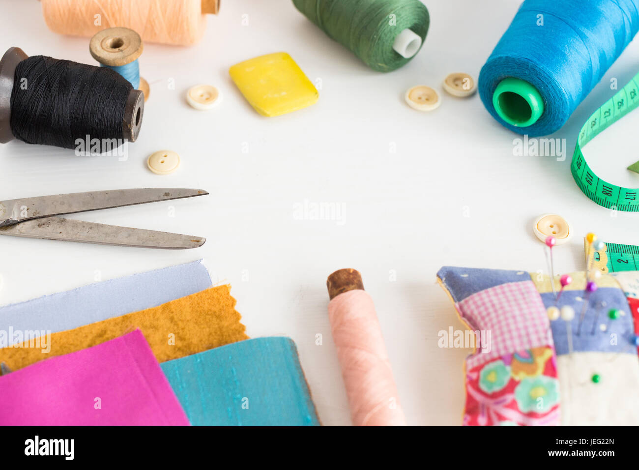 tailoring and fashion concept, patchwork, close sewing tools - working ...