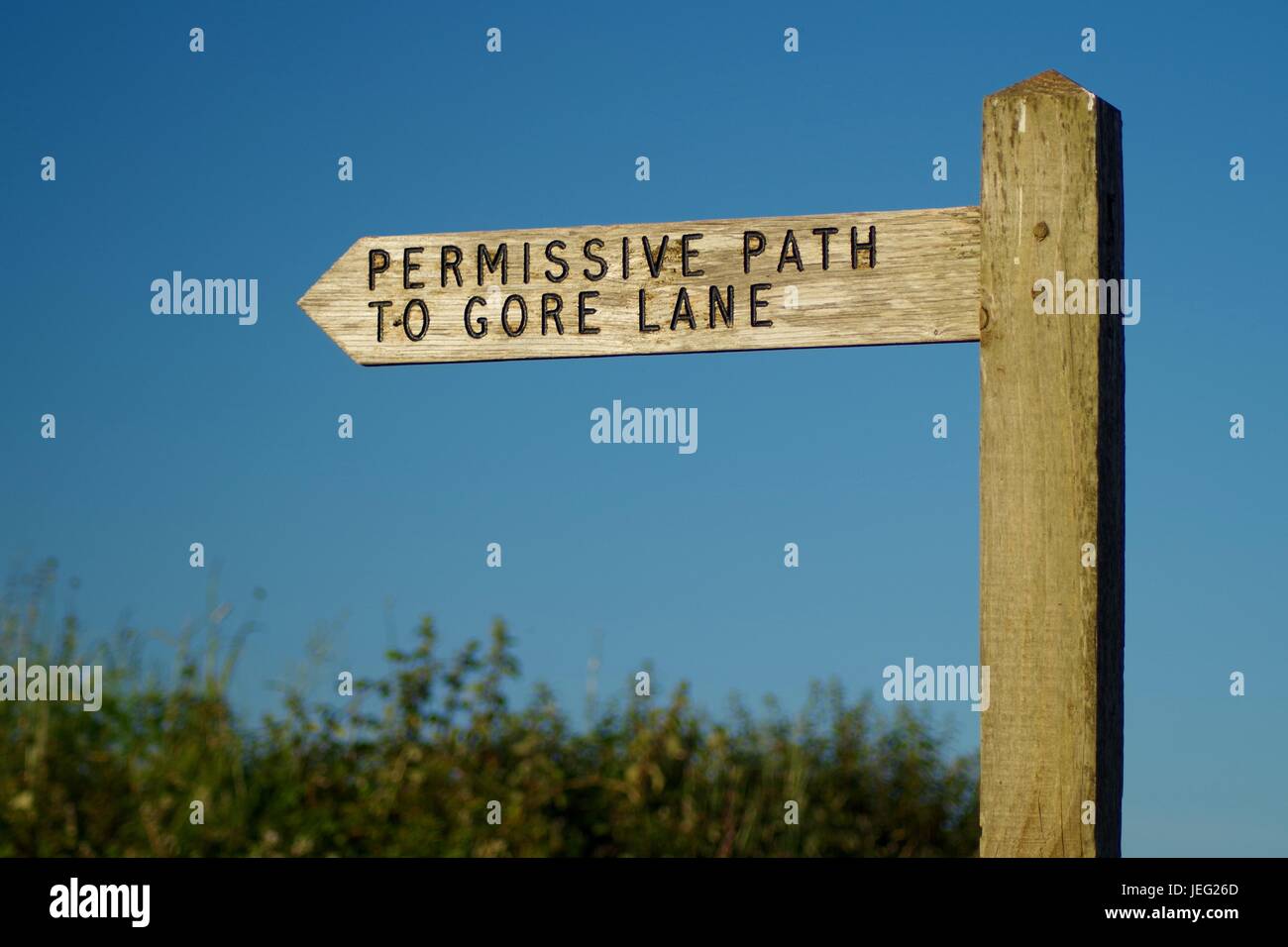 Wooden Signpost, Permissive Path to Gore Lane on a Country Path. South ...